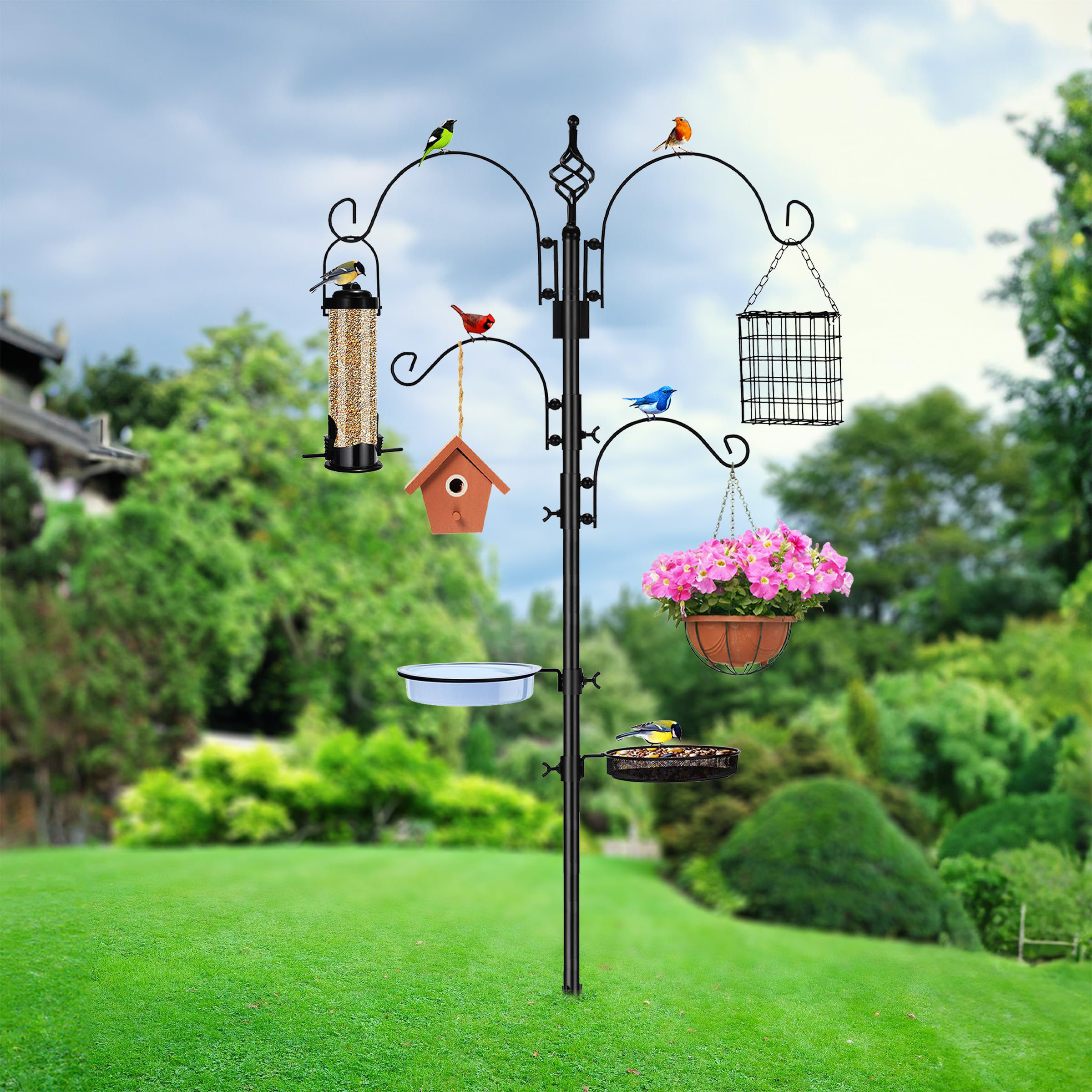 Lark Manor Bird Feeding Bath Station, Metal Deck Pole For Bird Feeders ...