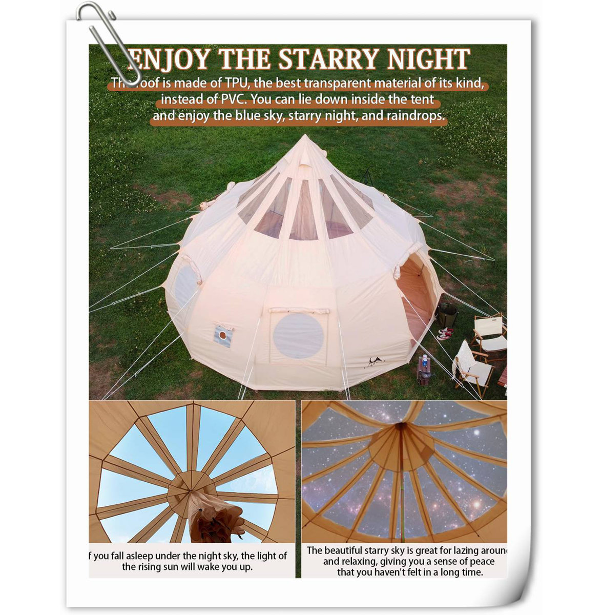 GLOBAL GIRLS LLC Canvas Tent With Stove Jack Bell Tent Yurt 16.4Ft ...