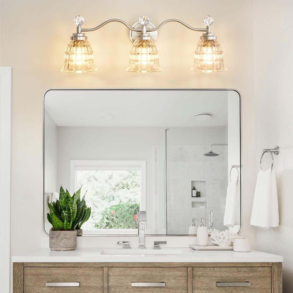 Everly Quinn Modern Bathroom Vanity Light Fixture With Crystal Flower ...