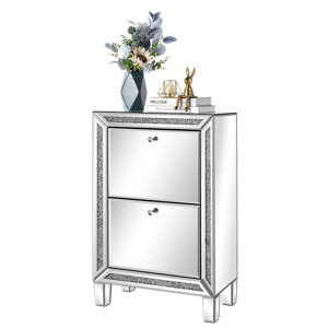 Everly Quinn Pre-Assembled Mirrored Shoe Storage Cabinet With 2 Flip ...