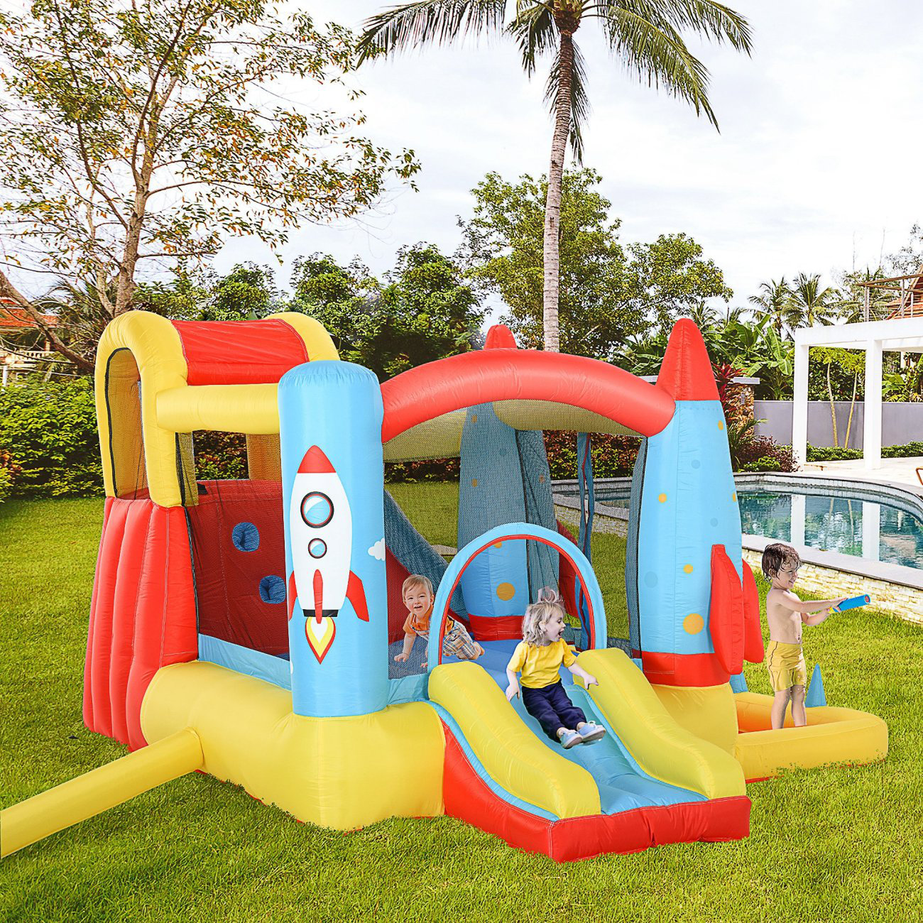 GZMWON Outsunny Kids Inflatable Water Slide, 4-In-1 Bounce House ...