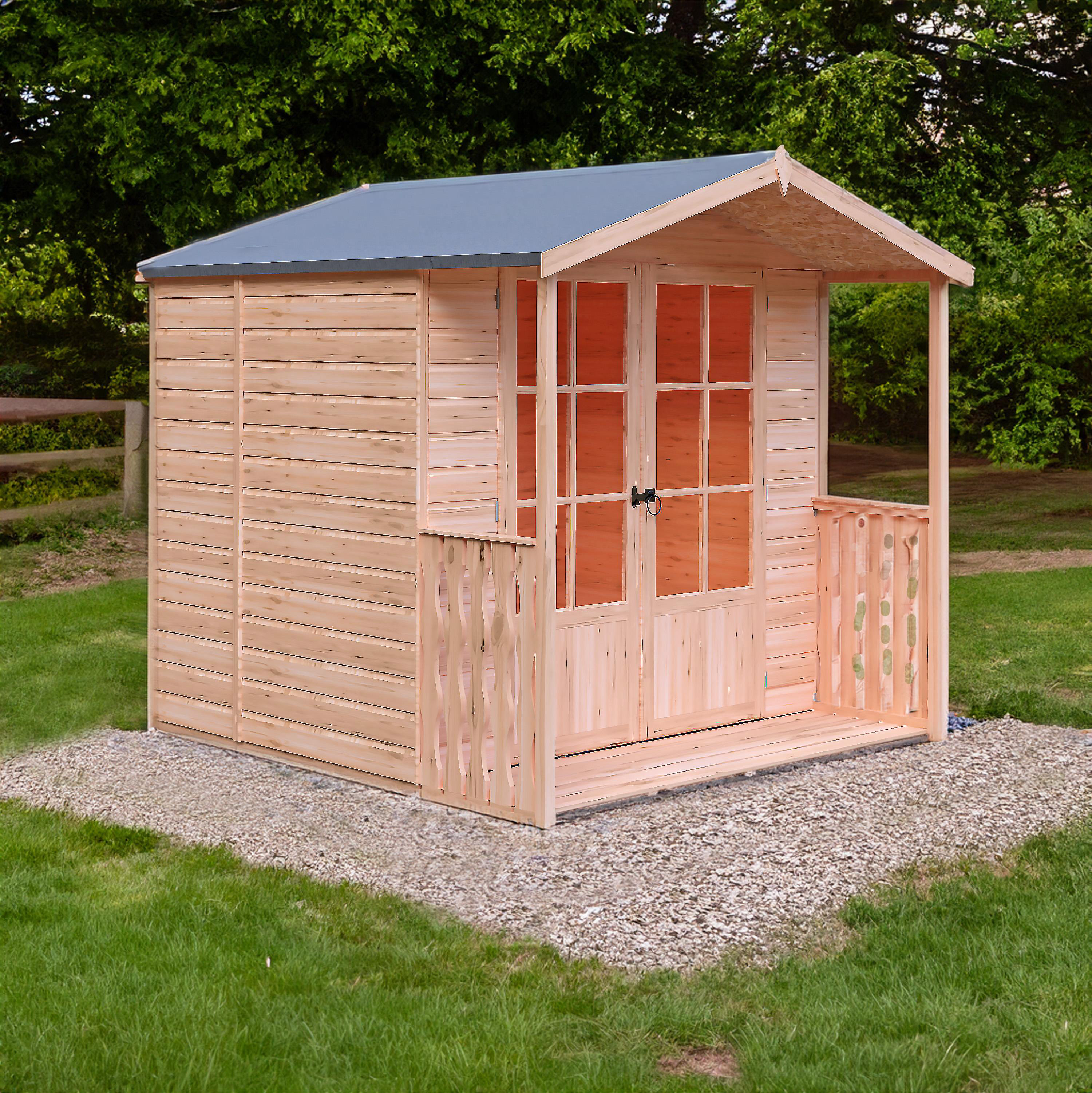 Shire GB 7 x 7 Ft Shiplap Summer House with Veranda and Safety Glazing ...