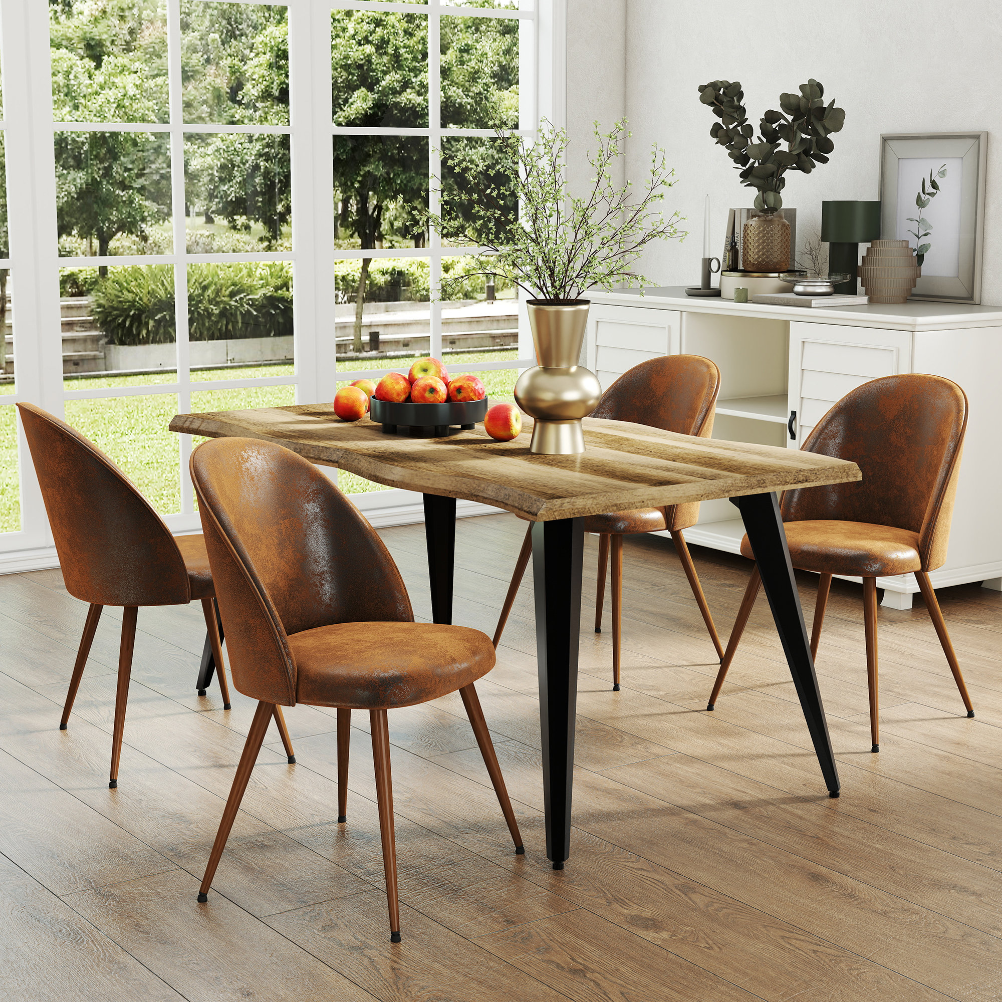Trent Austin Design® Shivani 5-Piece Dining Set - 63” Wood Table with ...