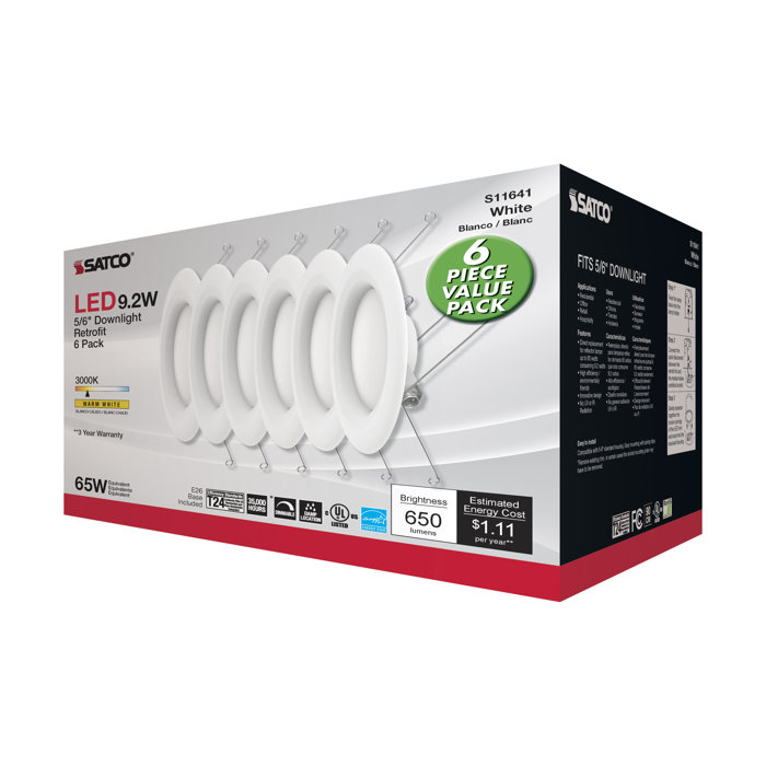 Satco 7.48" 3000K Remodel LED Retrofit Recessed Lighting Kit | Perigold