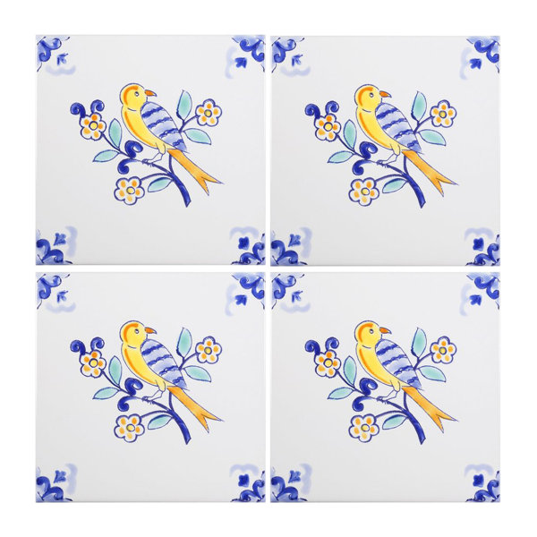 Casablanca Market Mediterranean 4" x 4" Ceramic Robin Decorative Tile ...