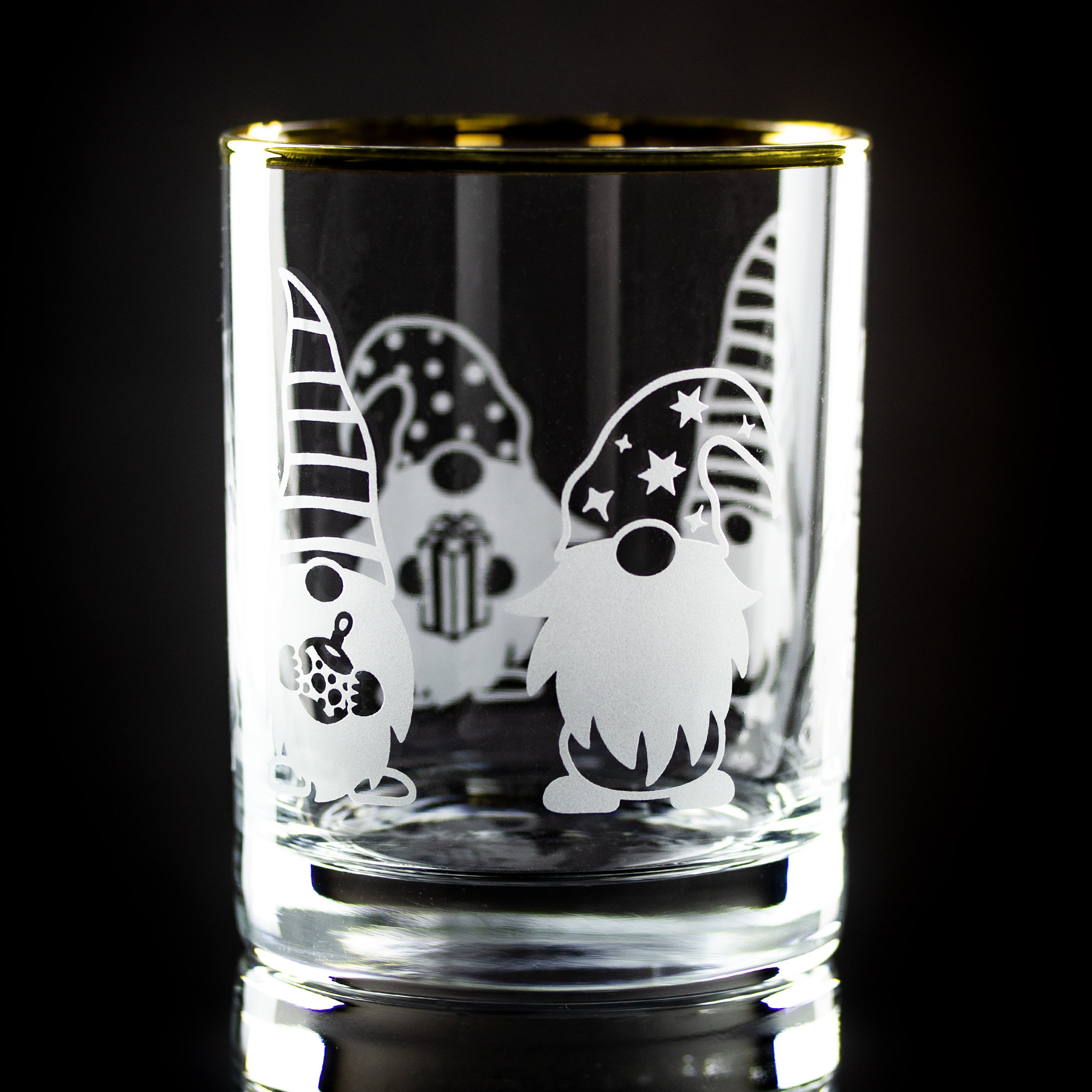 The Holiday Aisle® Gnome Wrap Gold Rimmed Rocks Glass (Set of 2) | Wayfair