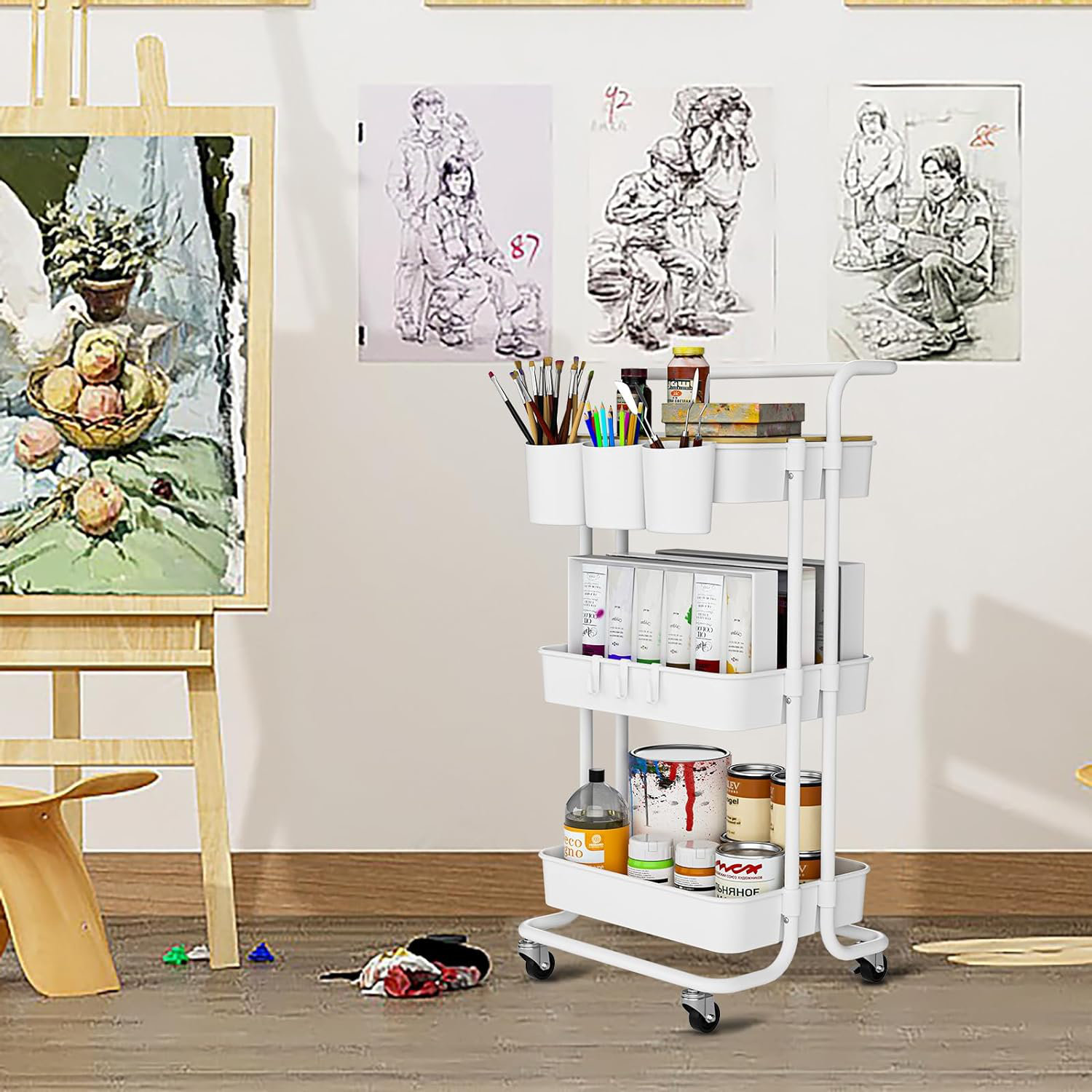 Rainbow Home Chariot roulant à 3 niveaux, chariot roulant avec plateau ...