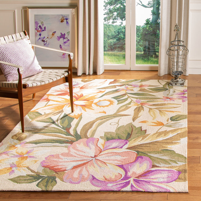 Lark Manor Hollander Hand Hooked Wool Floral Indoor Rug & Reviews | Wayfair