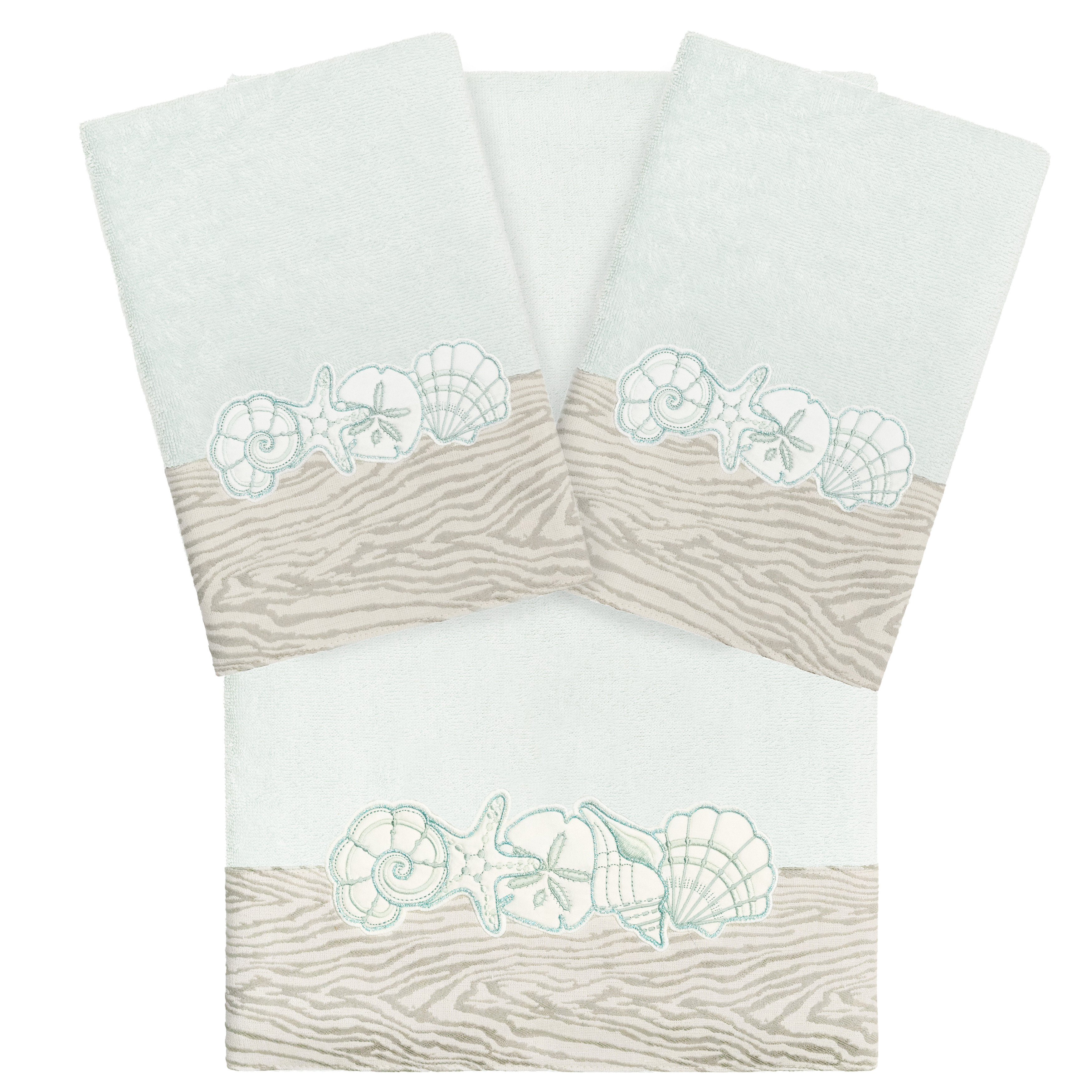 Linum Home Textiles SHELL ROW 1 Bath Towel and 2 Hand Towel Set 3 Piece ...
