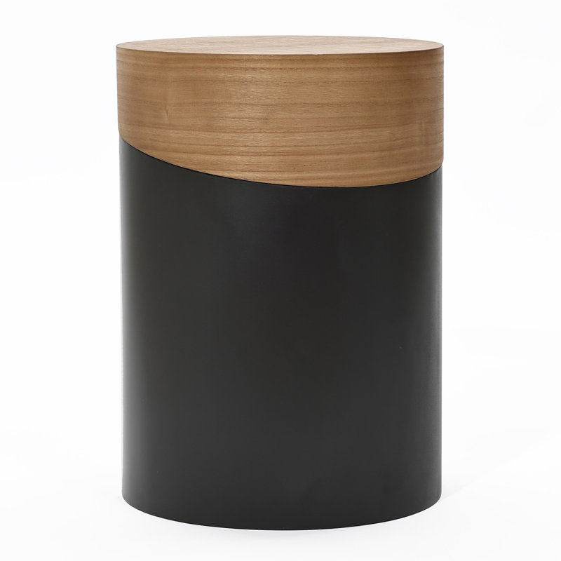 Ivy Bronx Lameen Natural Wood and Metal Round Drum End Table & Reviews ...