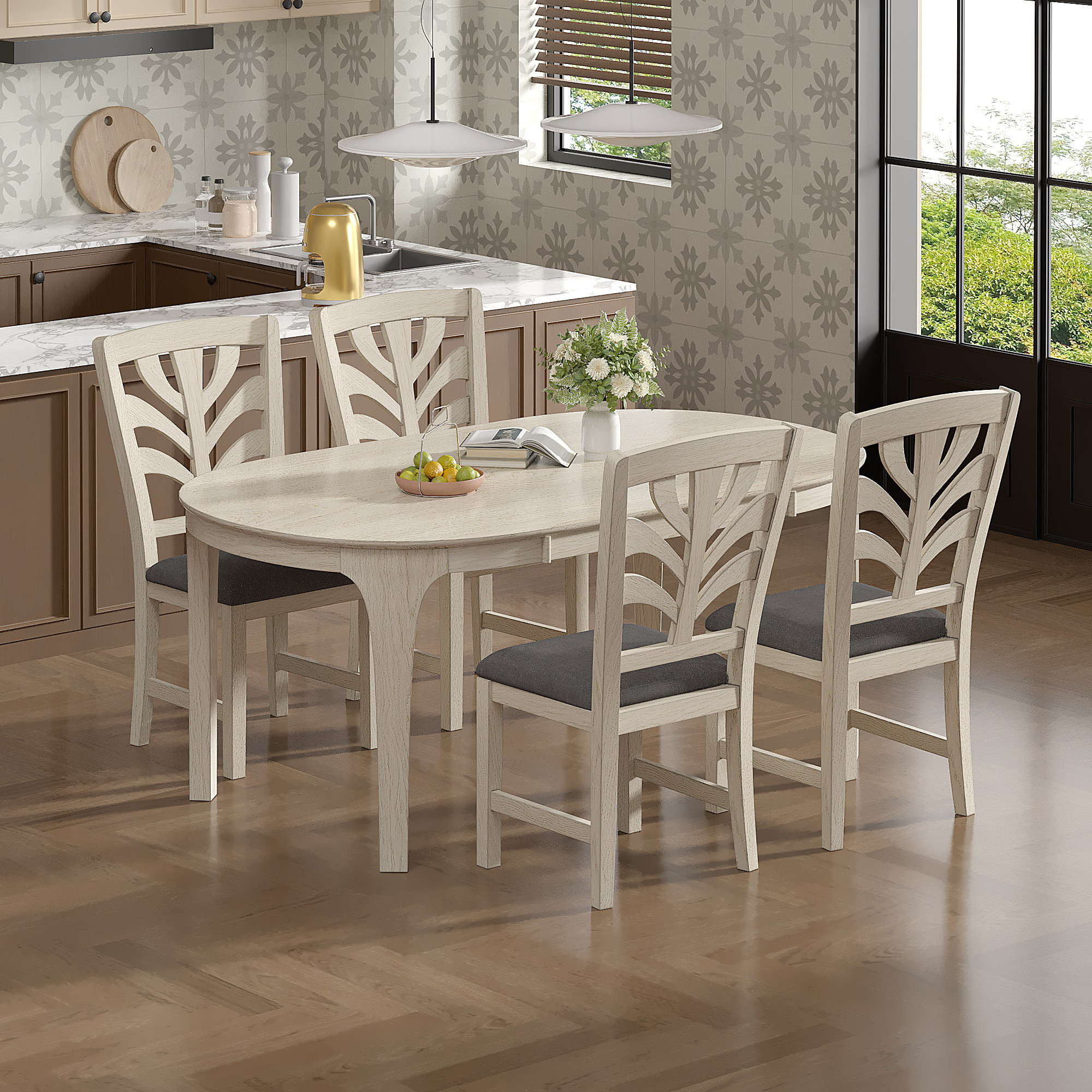 Wildon Home® Vicktor Solid Wood Dining Table Set For 4, Breakfast Nook ...