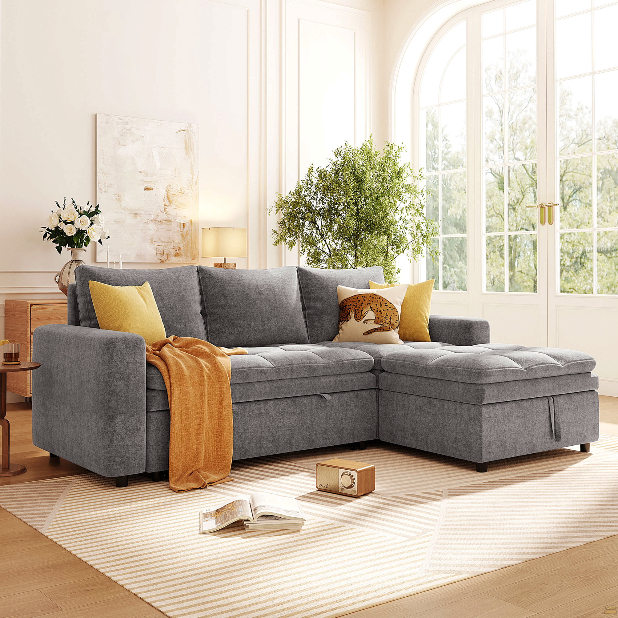 Latitude Run® Upholstered Sectional Sofa Bed With Storage Space | Wayfair