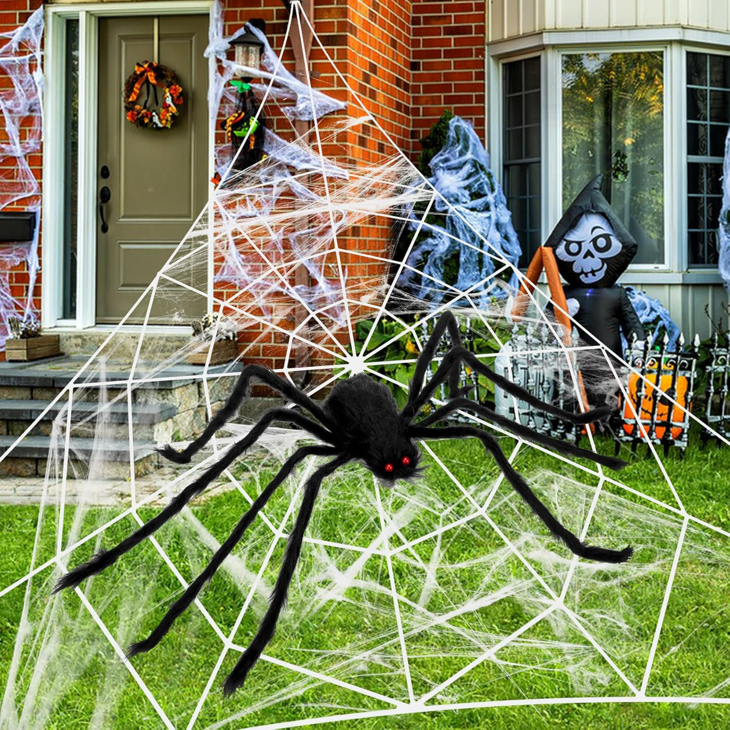 The Holiday Aisle® Halloween Decorations Outdoor, 17.7Ft Giant Spider ...