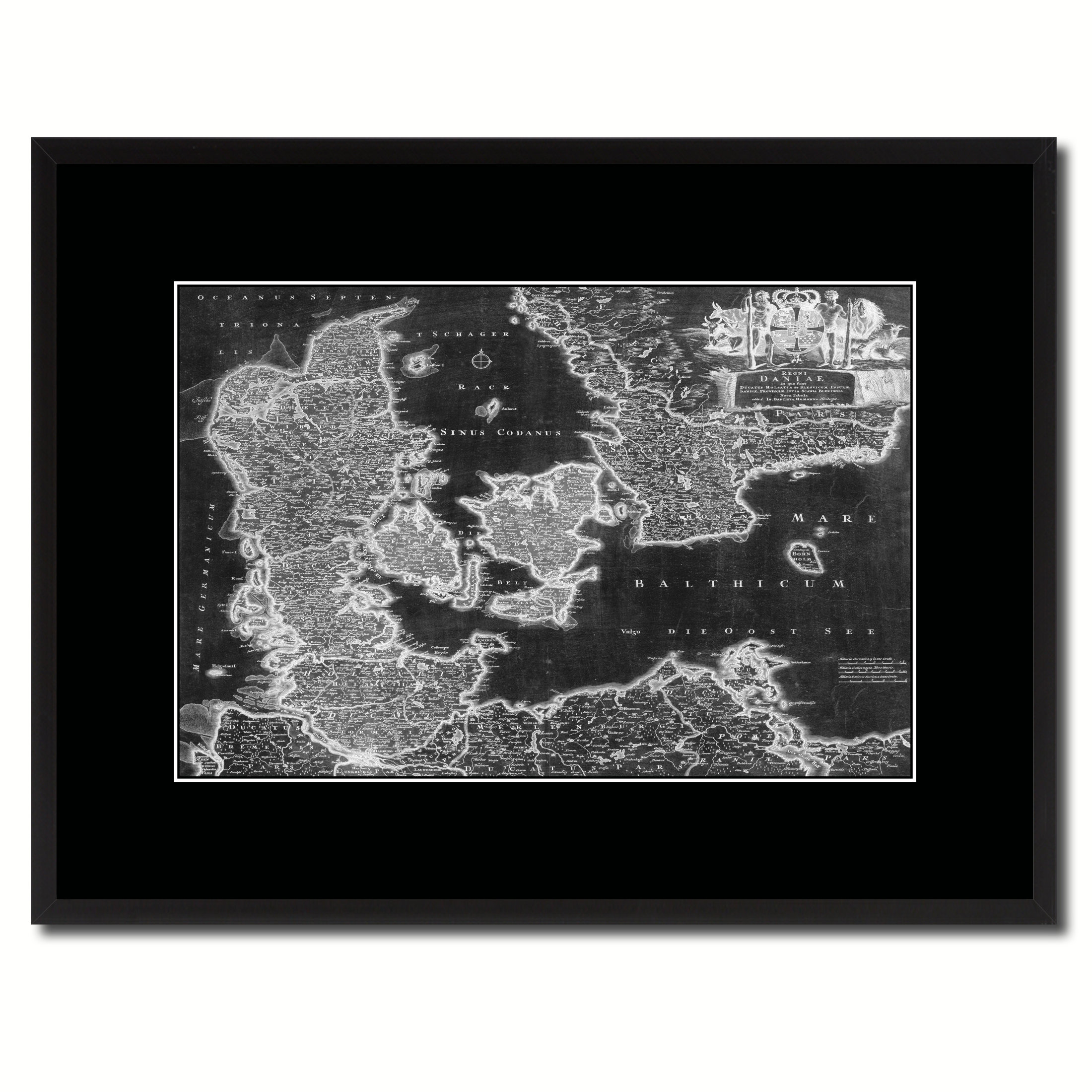 17 Stories Denmark Centuries Monochrome Map Print On Canvas With Black ...