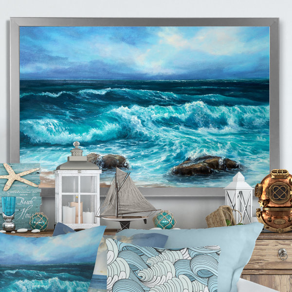 Highland Dunes Wild Blue Ocean Waves XXI Framed On Canvas Print | Wayfair