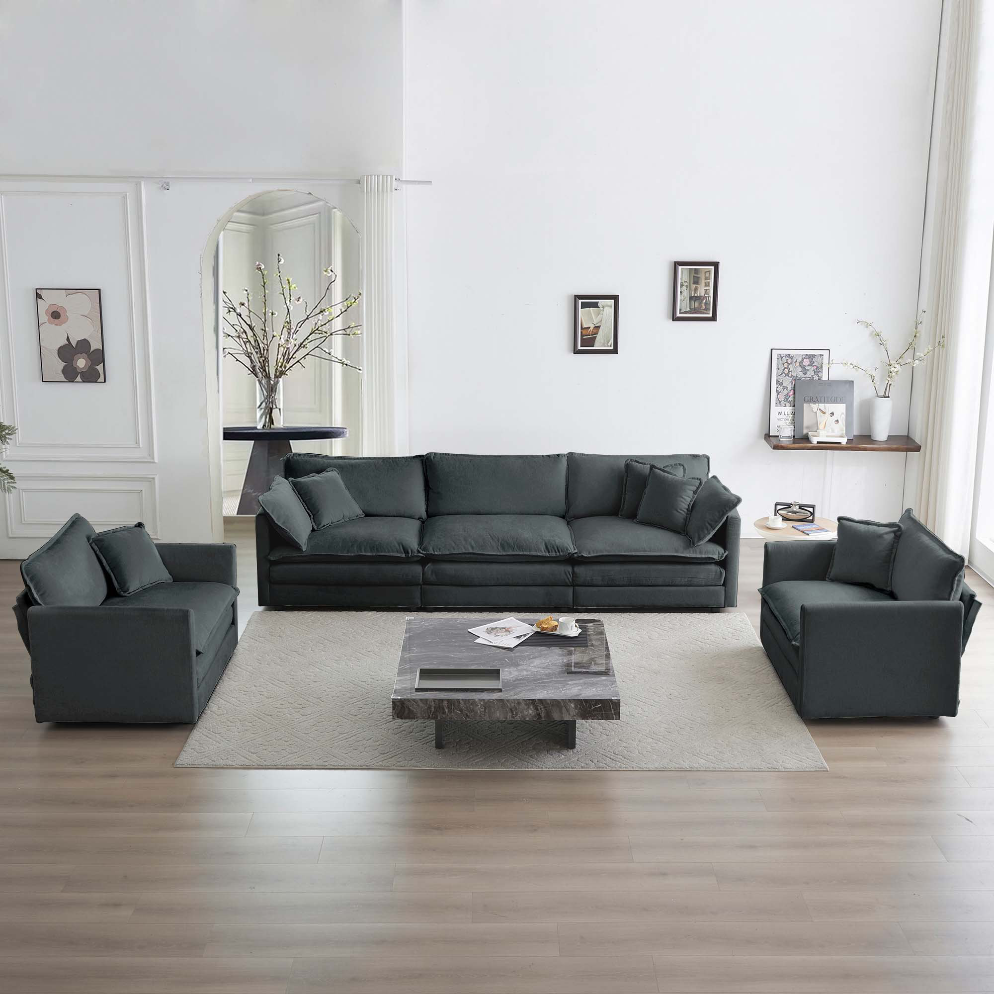 Latitude Run® Modern 3 Piece Upholstered Oversized Deep Seat Sofa Set(3 Seat+1 Seat+1 Seat ...