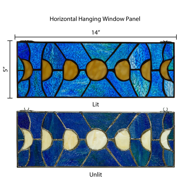 Fleur De Lis Living 5"H Moon Phases Rectangular Stained Glass Window ...