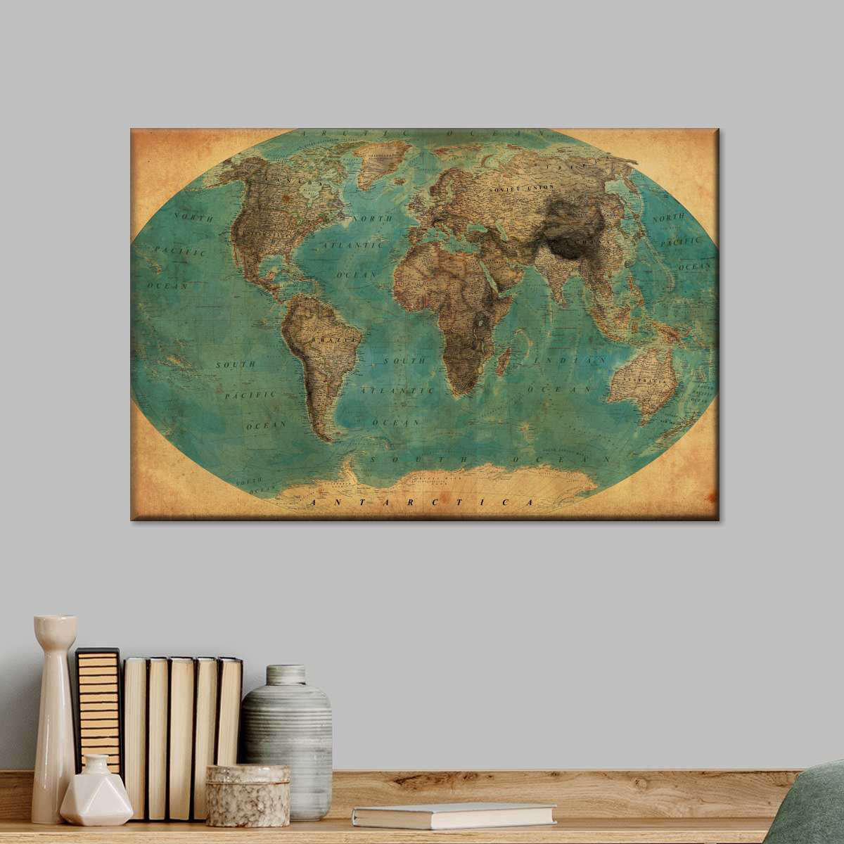 Breakwater Bay «Vintage Map Retro World Map», reproduction sur toile ...