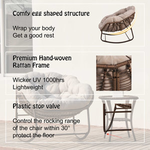 Corrigan Studio® Outdoor Ladena Rocking Rattan Chair with Cushions ...