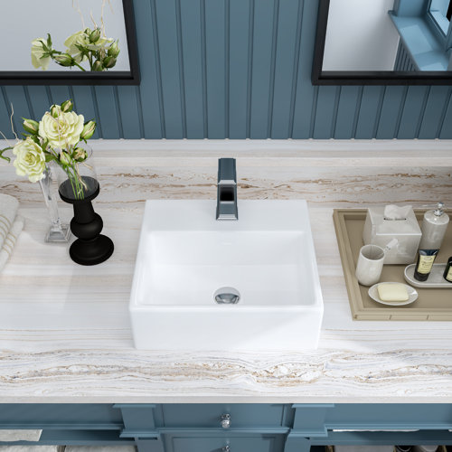MEJE 12.5'' White Ceramic Rectangular Vessel Bathroom Sink & Reviews ...