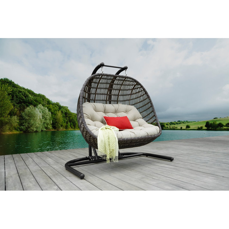 Sol Living Double Swing Chair with Stand and Cushion Outside Swing ...