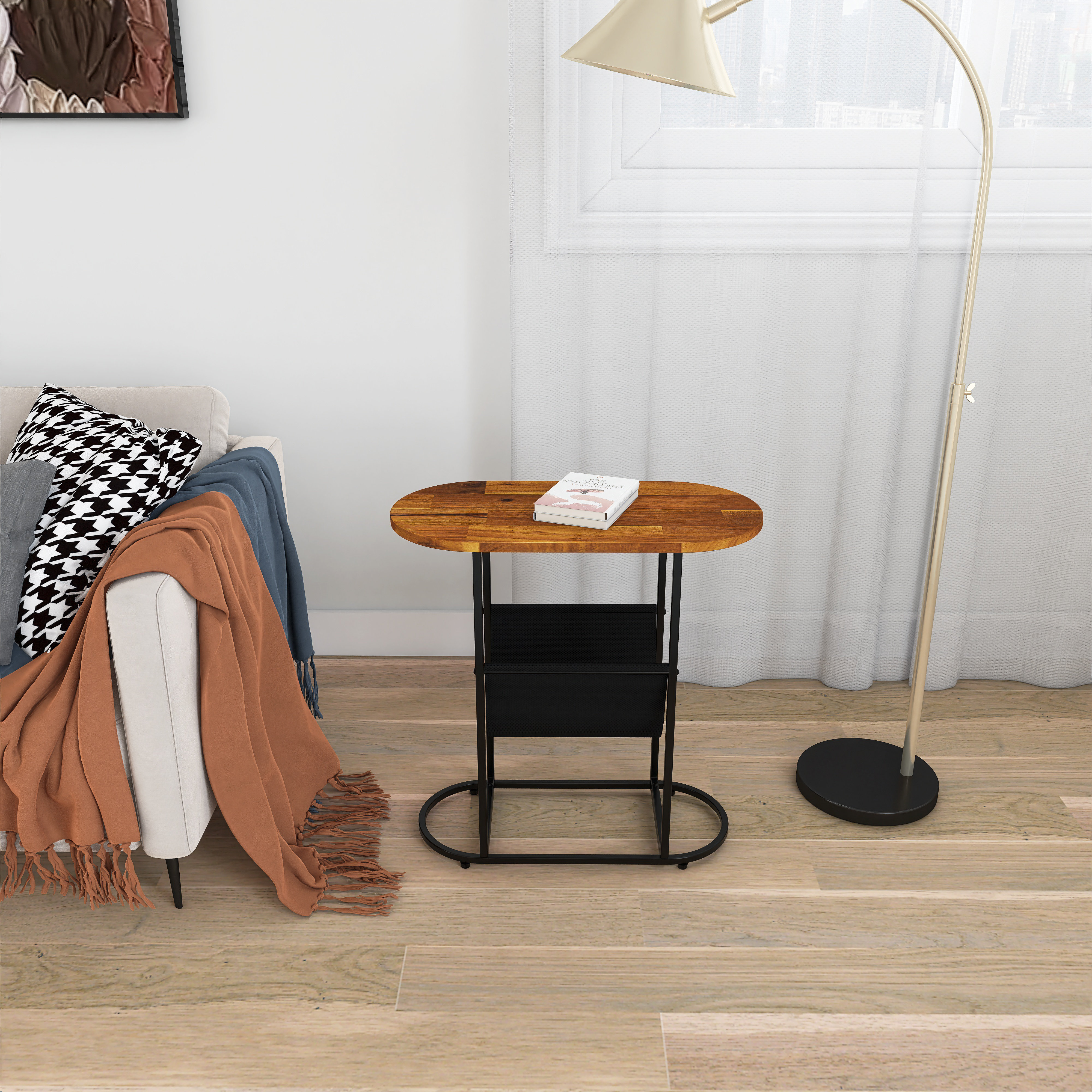 17 Stories Vuyo Acacia Wood Oval Small Side Tables Living Room | Wayfair