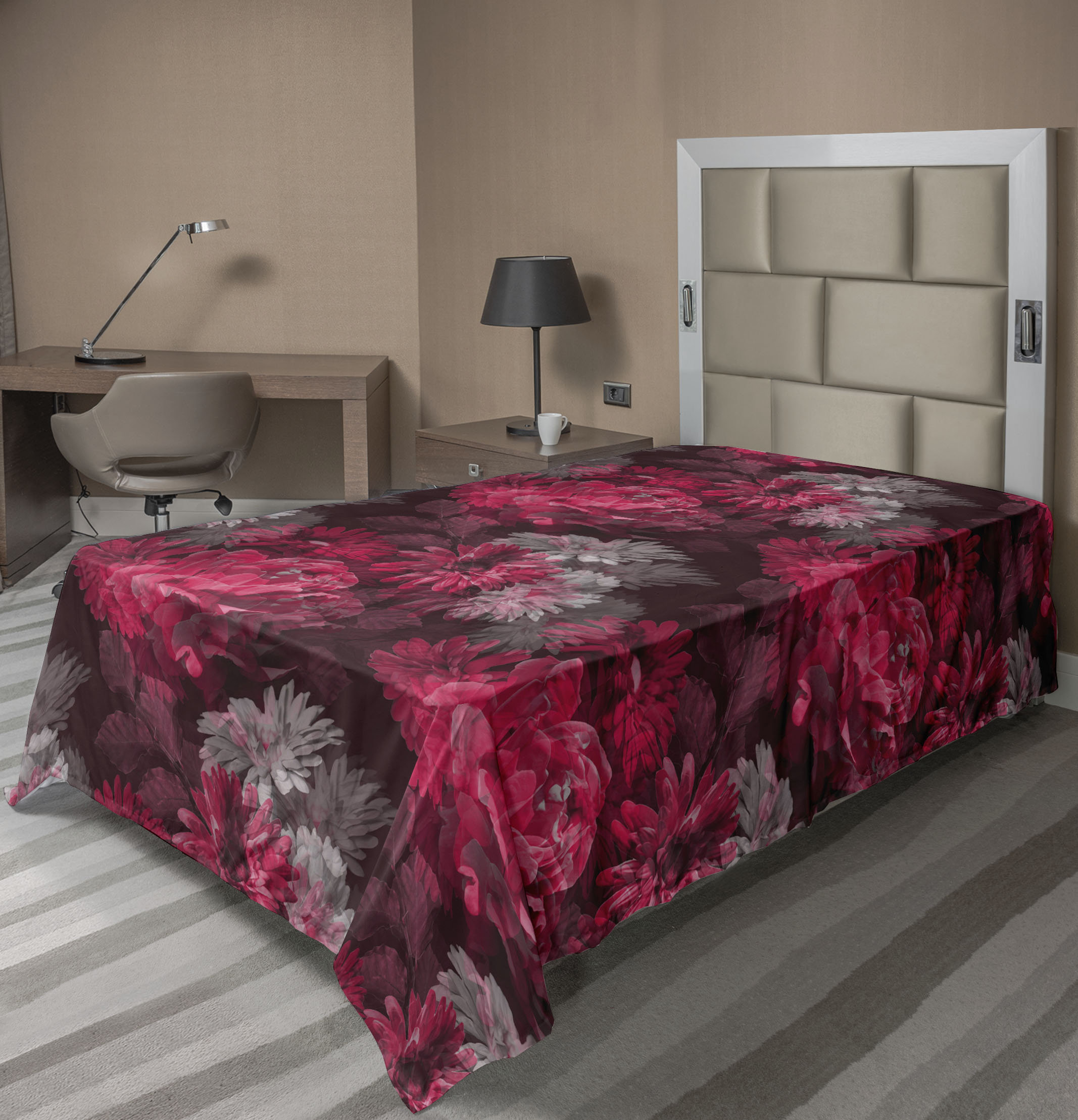 Ambesonne Floral Flat Sheet Wild Roses Gerbera Pattern Dark Maroon ...