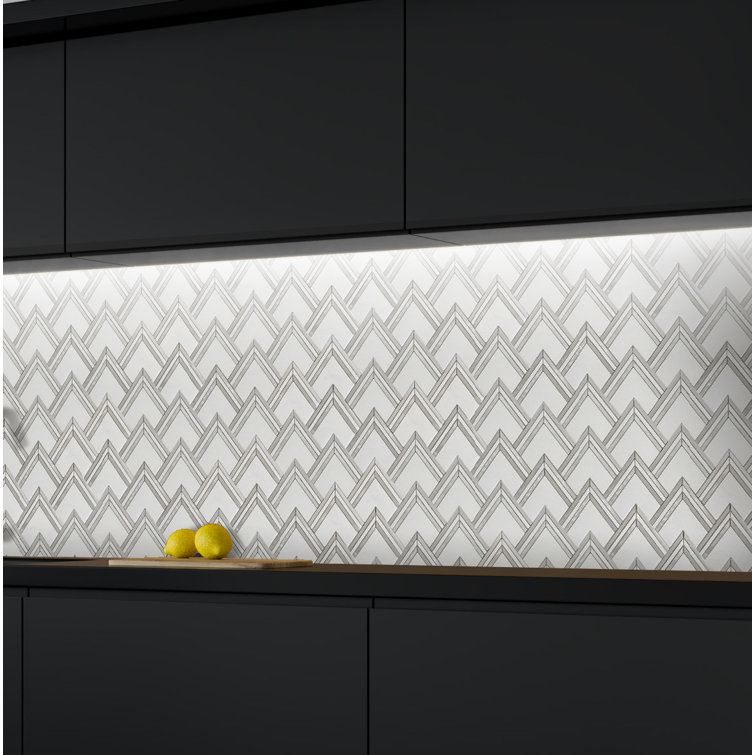 Mango Tile Aurora 11" x 11" Marble/Metal Herringbone Mosaic Wall ...