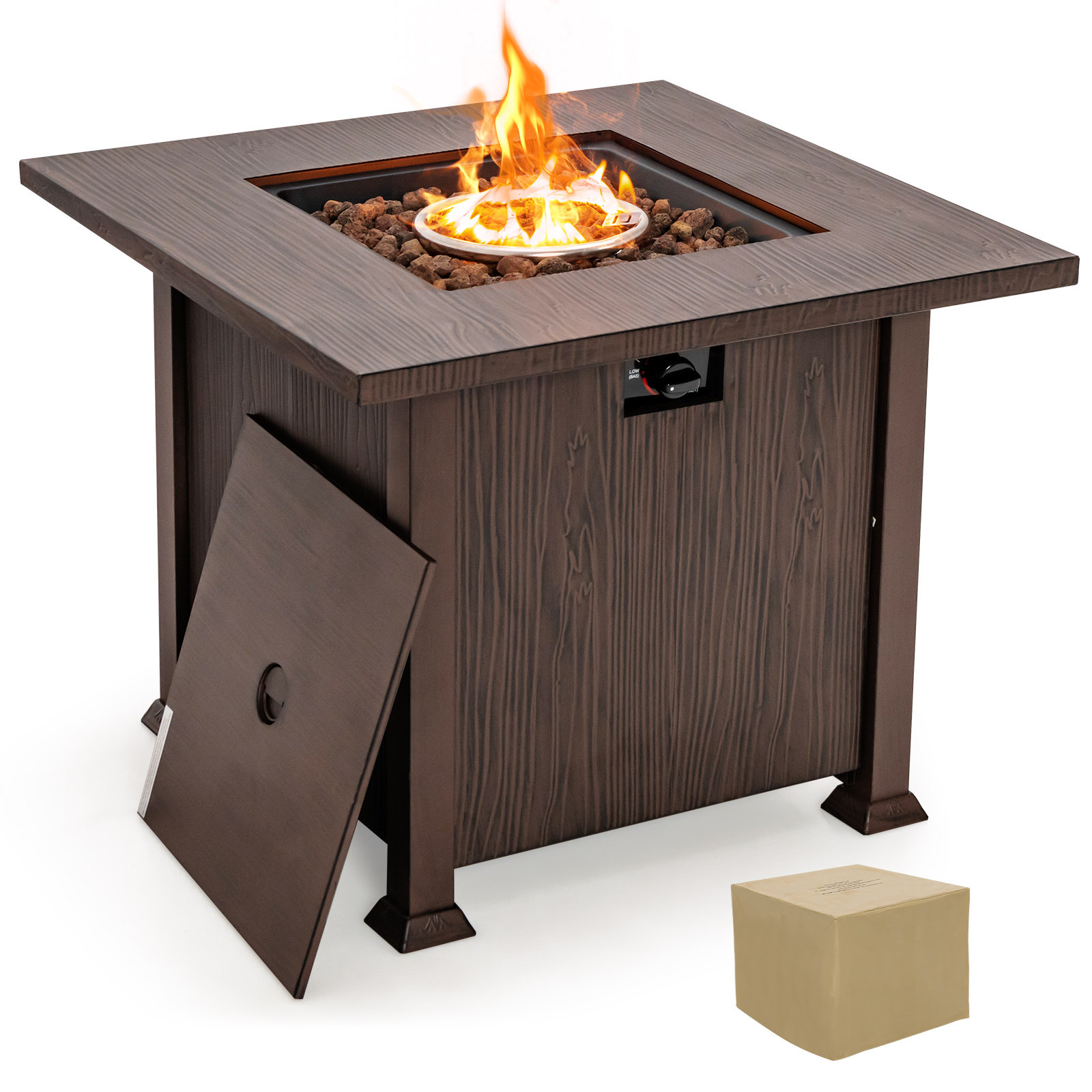Costway 32'' Patio Square Fire Pit Table 50,000 Btu Propane Gas Table ...