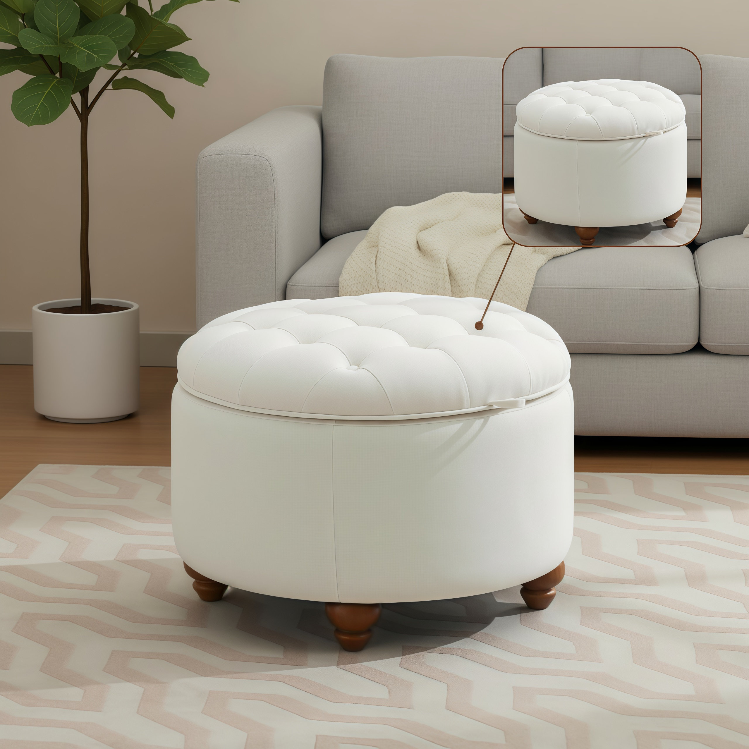 Latitude Run® Dark Grey Round Storage Footstool, Tufted Fabric ...