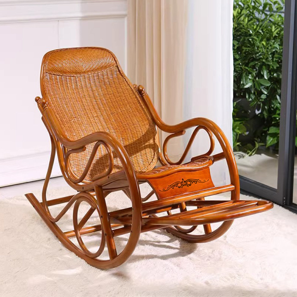 hennahome Natural rattan woven lazy casual rocking chair | Wayfair