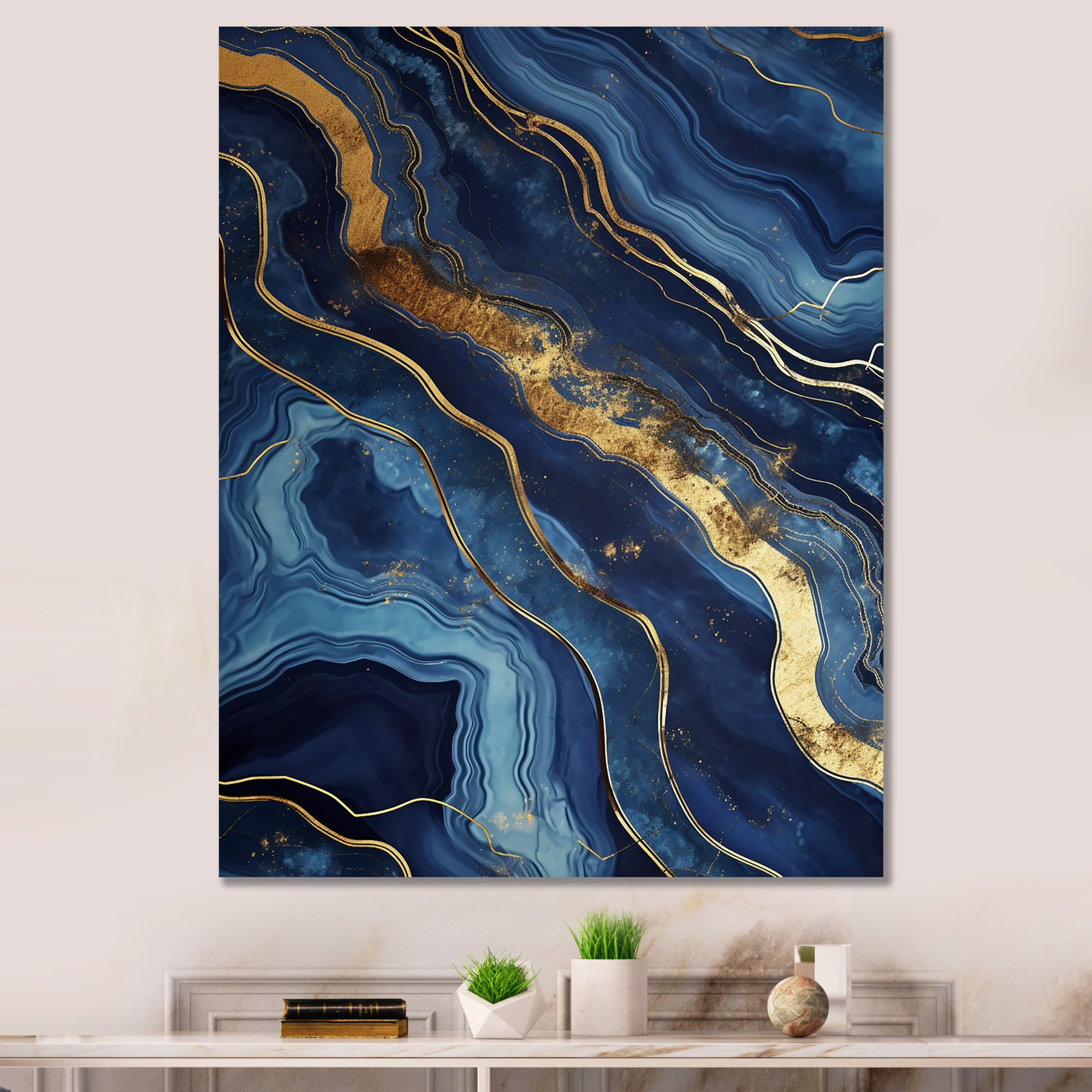 Mercer41 Blue And Gold Abstract Marble Mirage I - Marble Wall Decor ...