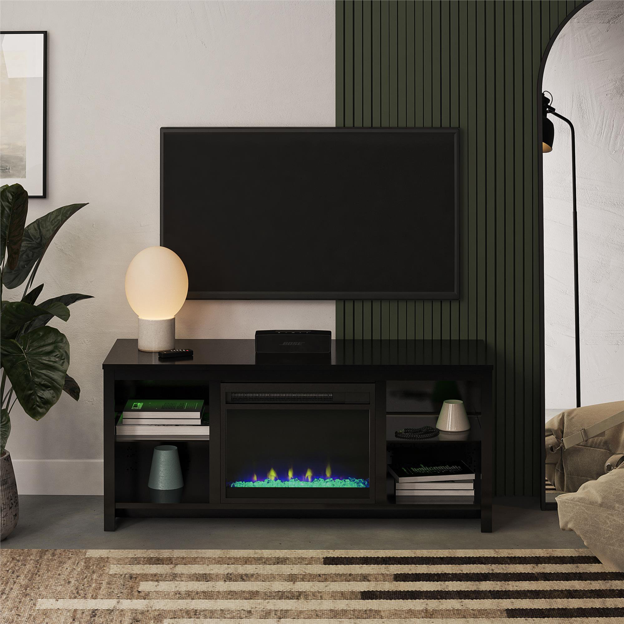 Ivy Bronx Torrick LED Fireplace 55" TV Stand with Crystal Insert, High ...