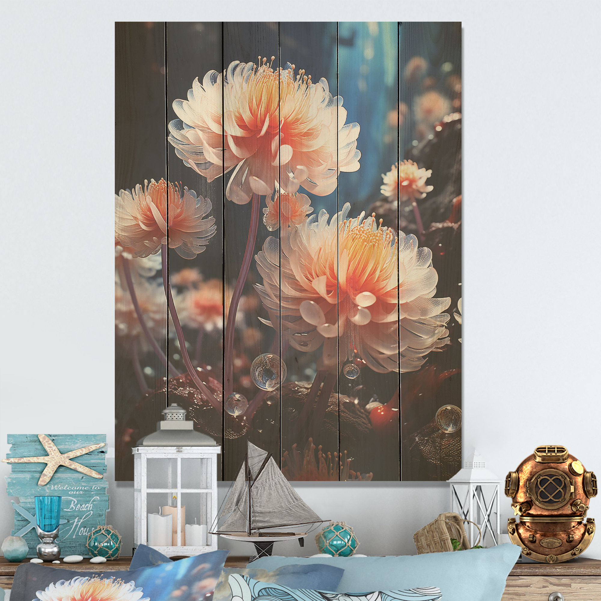 Lark Manor™ Coral Underwater Flowers I - Coastal Coral Under Water Wood ...