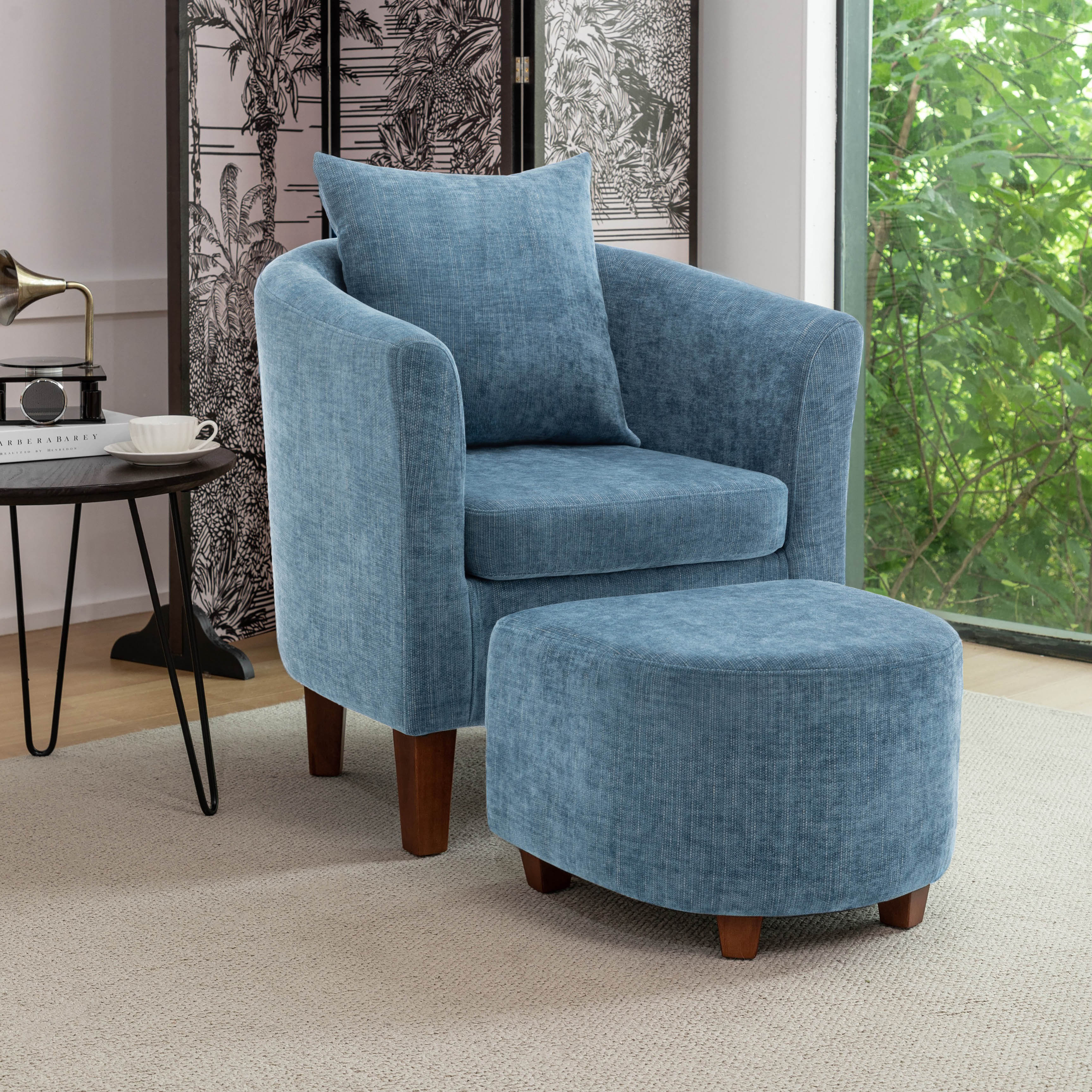 Ebern Designs Helvia Accent Chair and Ottoman Set with Wooden Legs ...