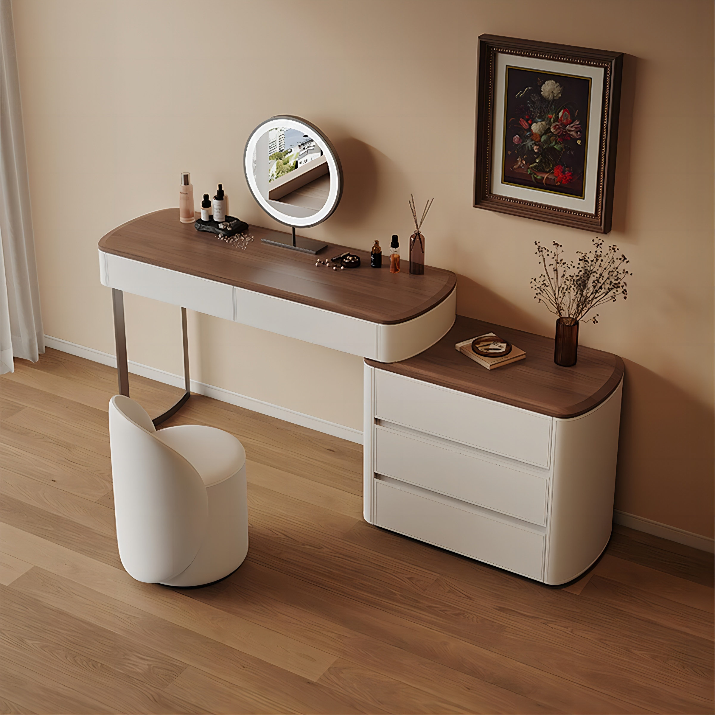 Orren Ellis Vintage Style Vanity Desk and Storage Cabinet Combo Set ...