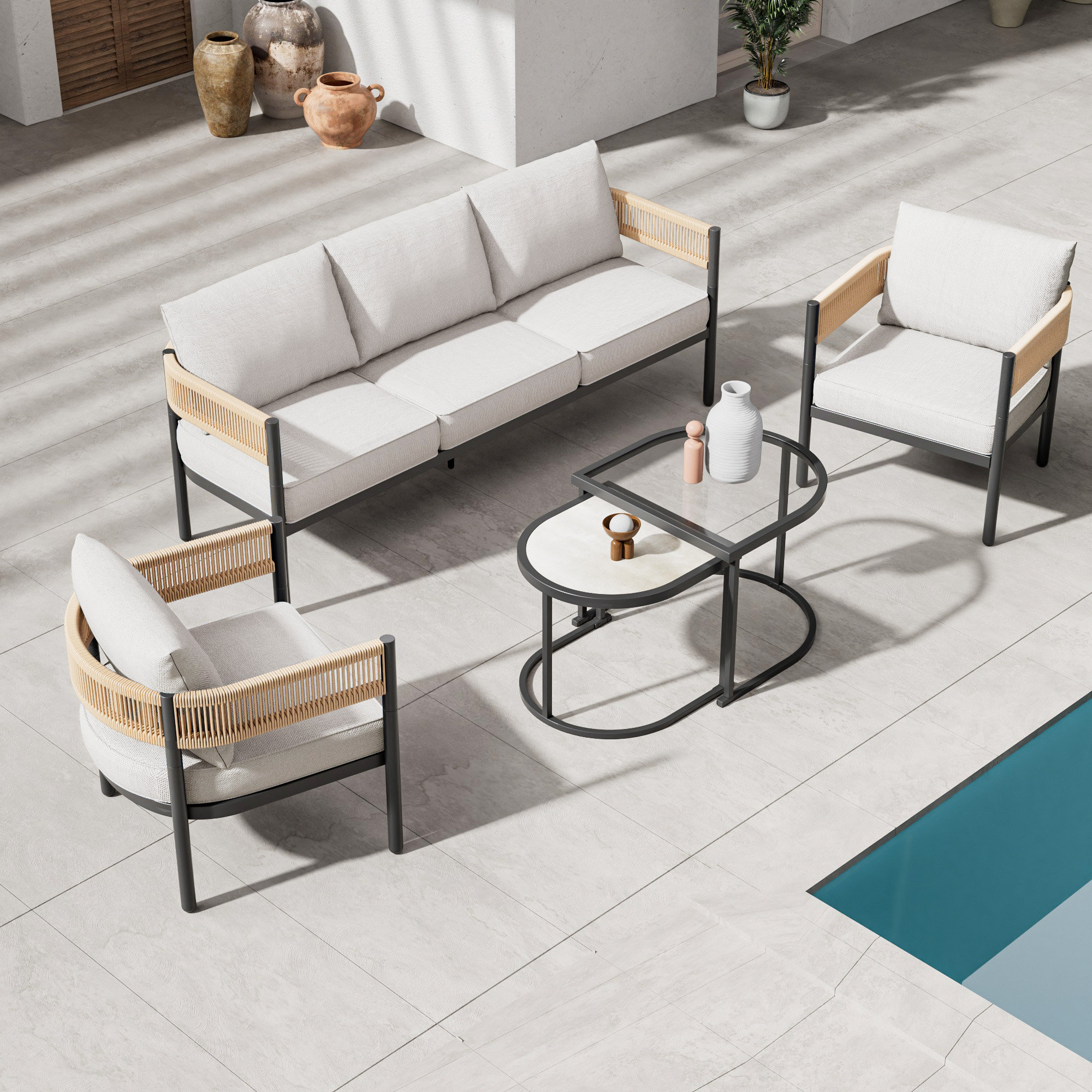 Bay Isle Home™ Maine Defino 5 Piece Steel Wicker Seating Group With ...