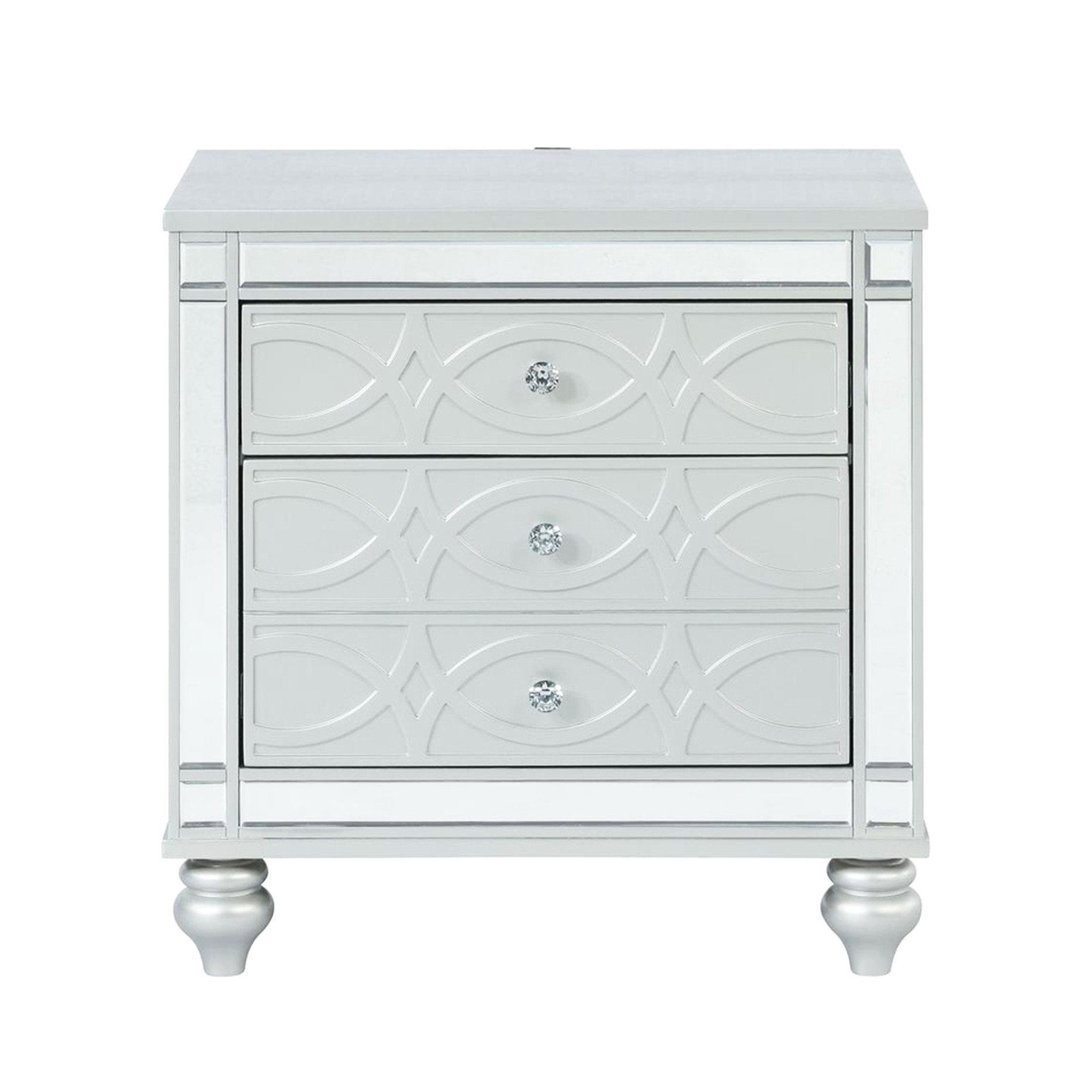Latitude Run® Two - Drawer Silver Nightstand With Fretwork Detail ...