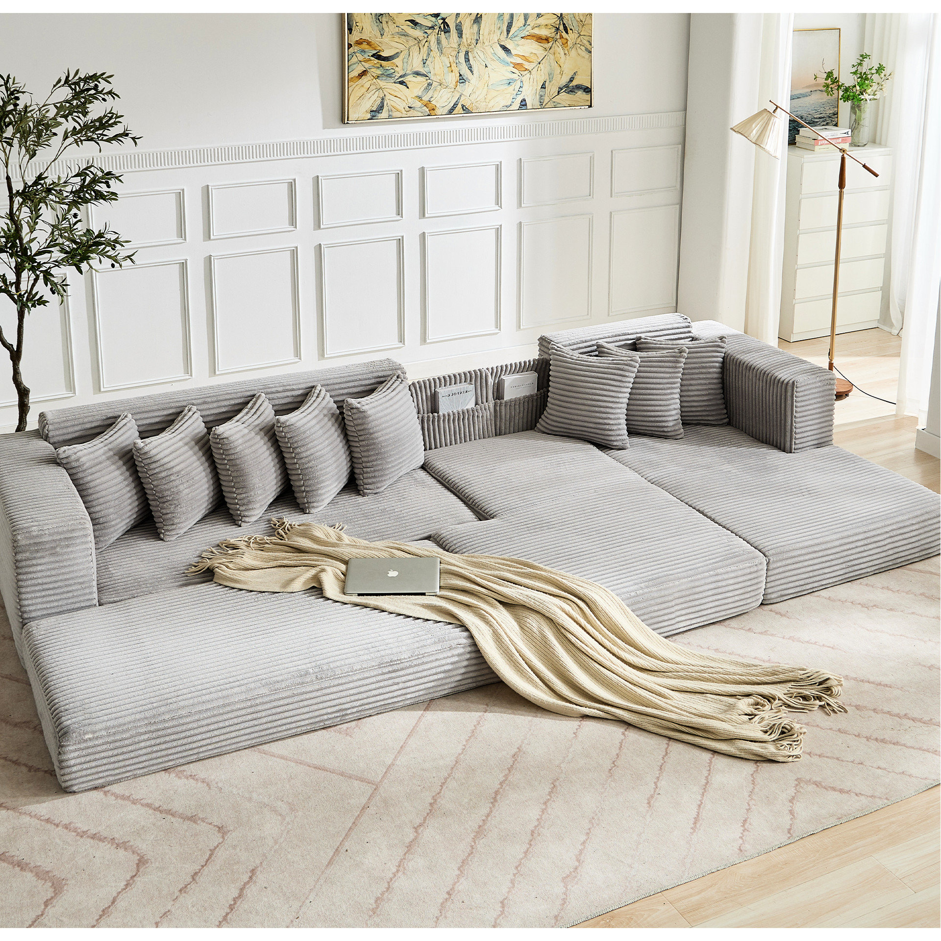 Ivy Bronx Newly Oversize Cloud L - Shape Corduroy 3 Seat Convertible ...