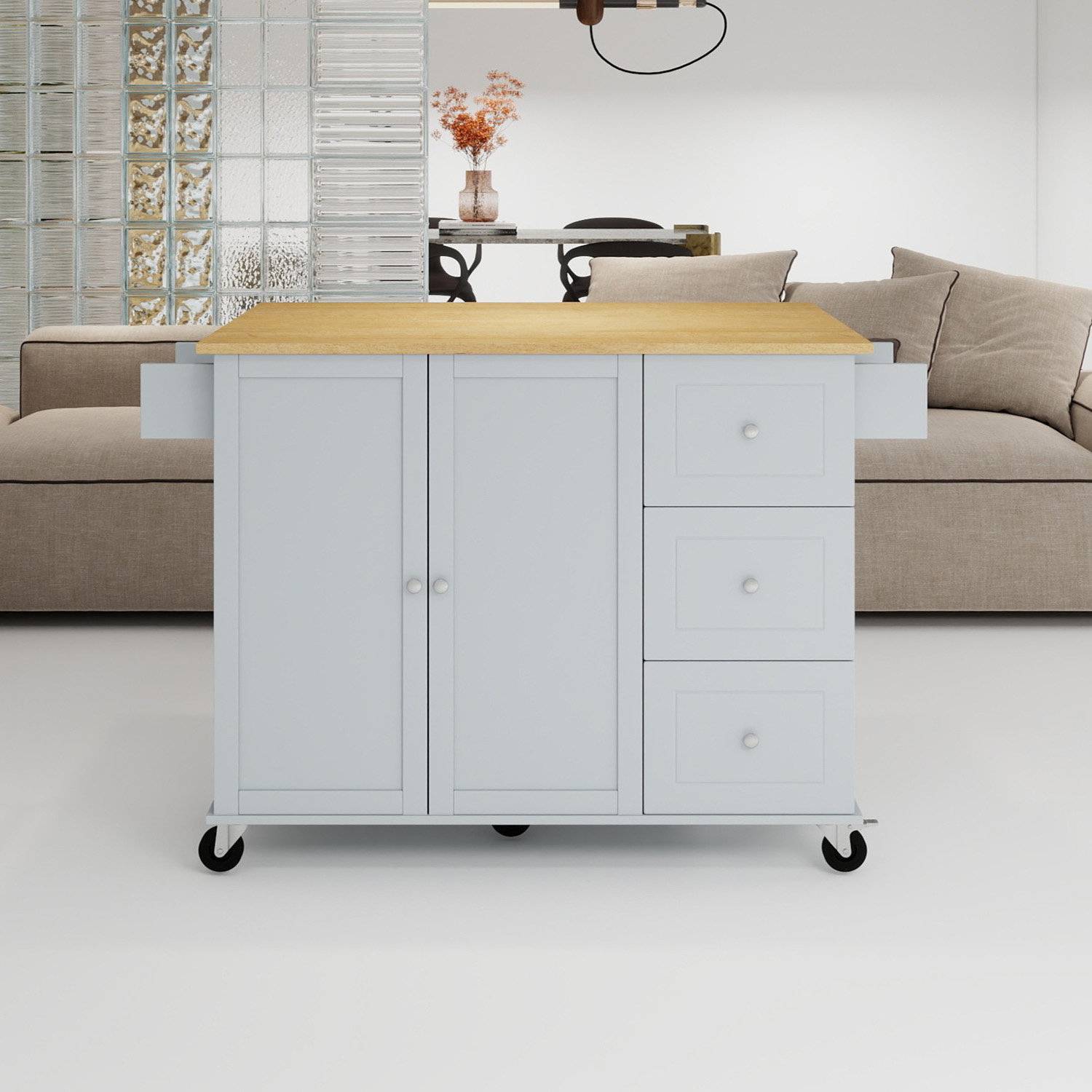 Ebern Designs A Gray-blue Movable Kitchen Island With A Countertop And ...