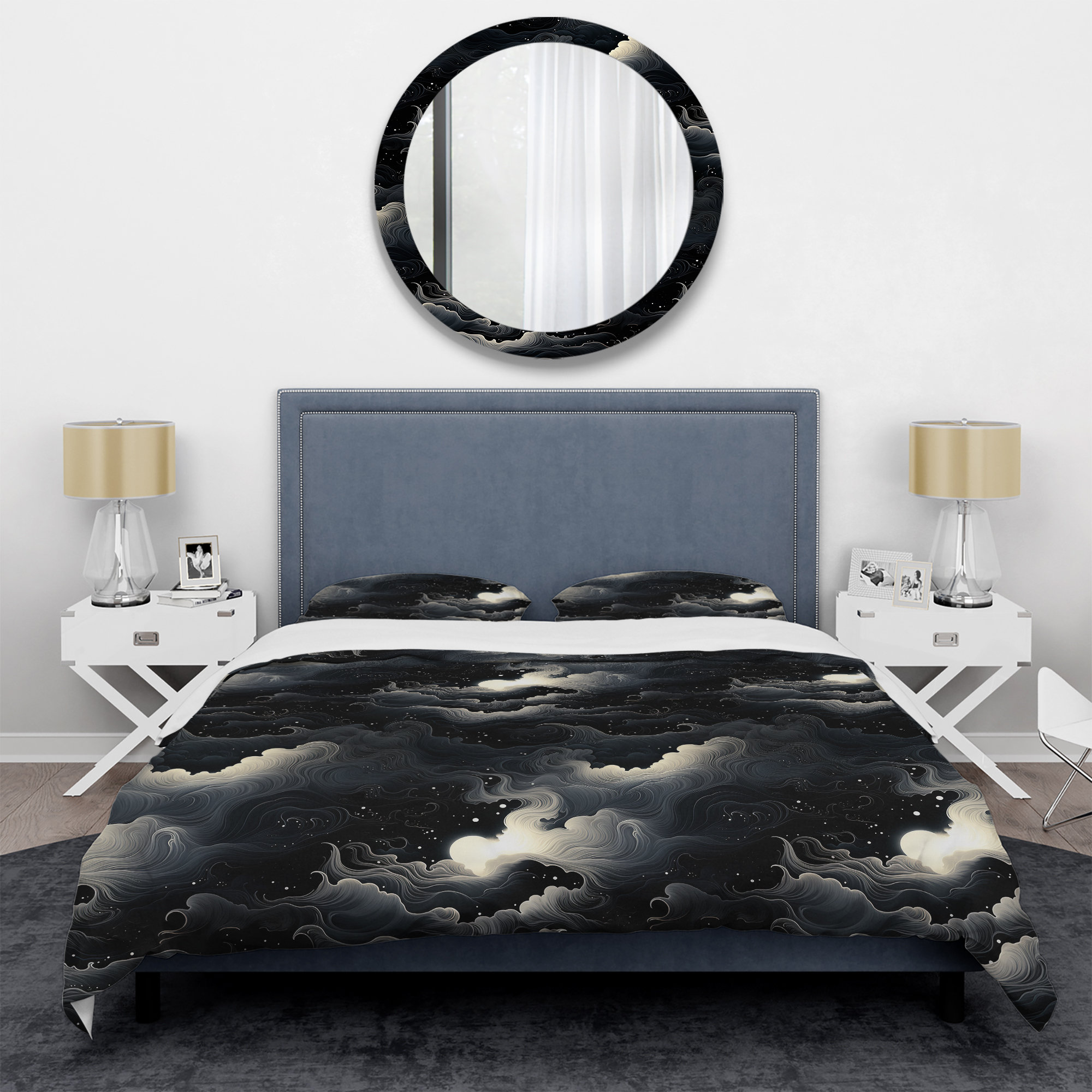 Design Art Lunar Haze Moody Patterns II Black/Beige Microfiber Duvet ...