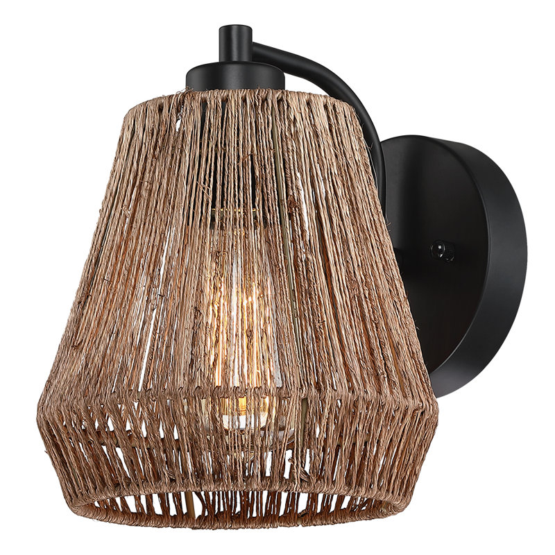 True Fine 7"h 1-light Bohemian Jute Rope Wall Sconce Light With Black ...