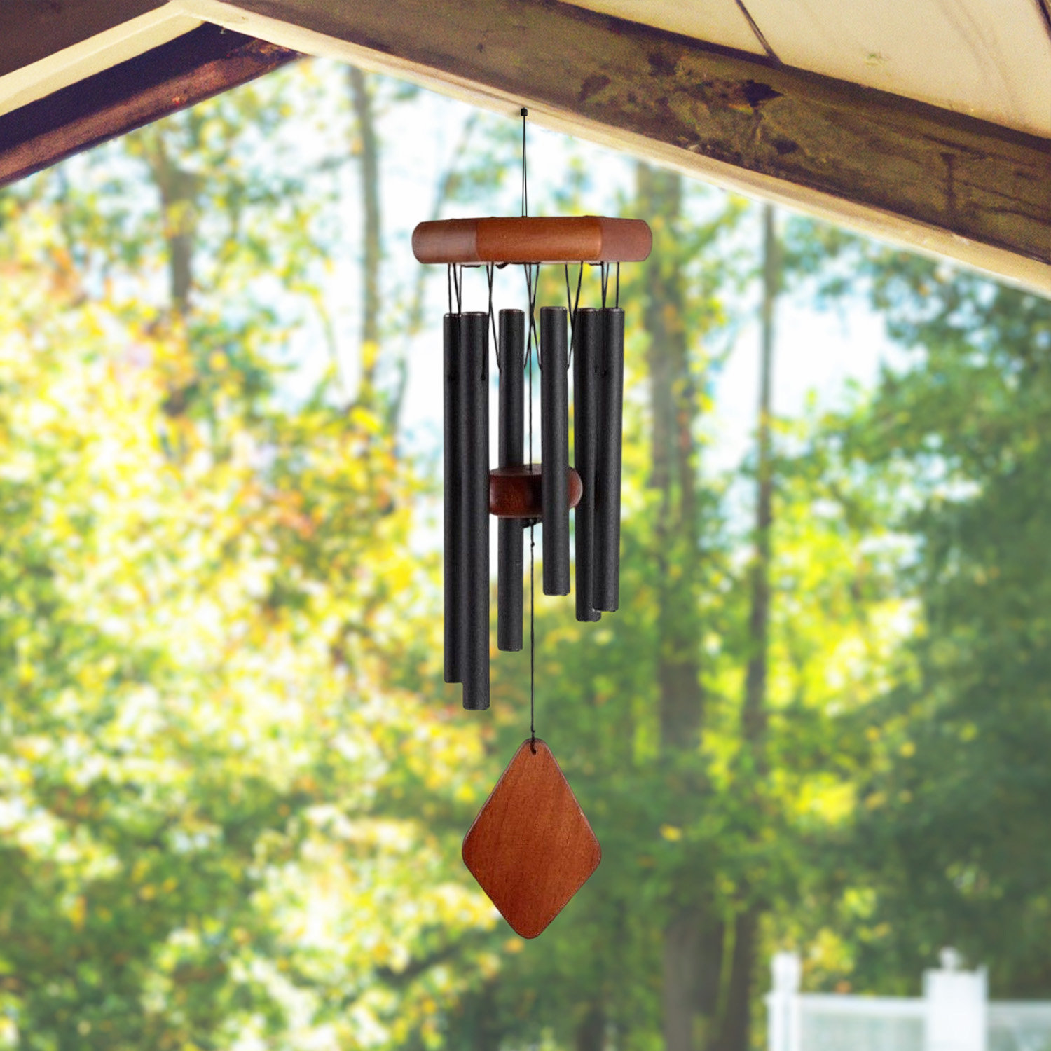 Arlmont & Co. Rekha 20" Long Wooden Top Wind Chime with Black Tube ...