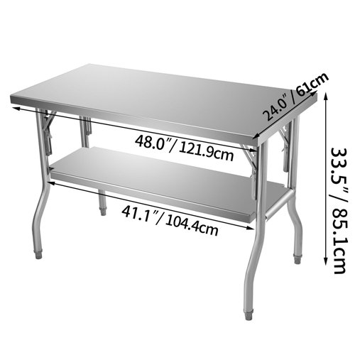 VEVOR Stainless Steel 48'' L x 24'' W x 33.5'' H Adjustable Work Tables ...