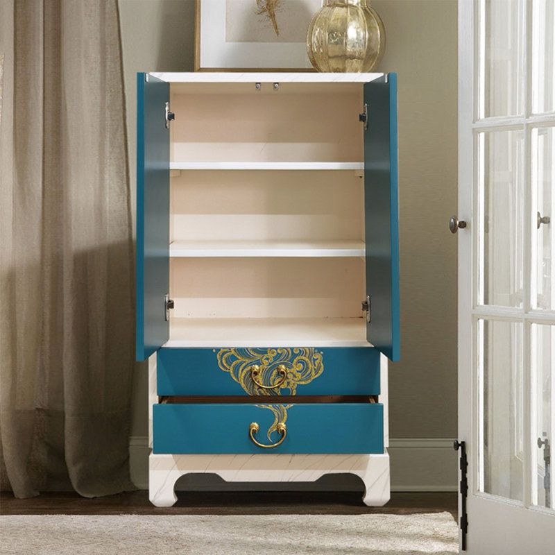 Vivid Space Creation Solid Wood Storage Cabinet with Hand-Painted Art ...