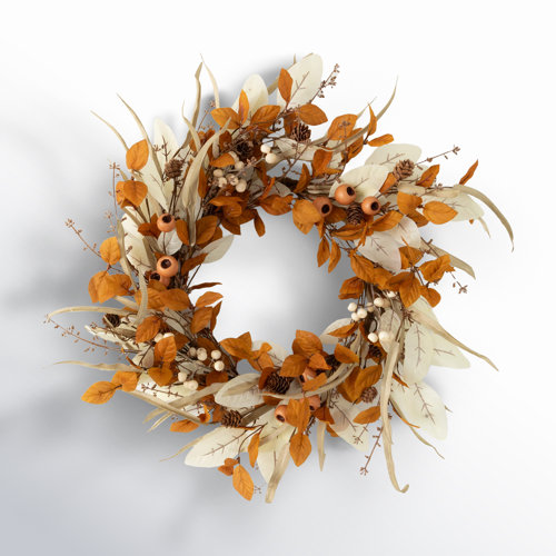 24" Artificial Mixed Foliage Fall Wreath, Brown | Birch Lane