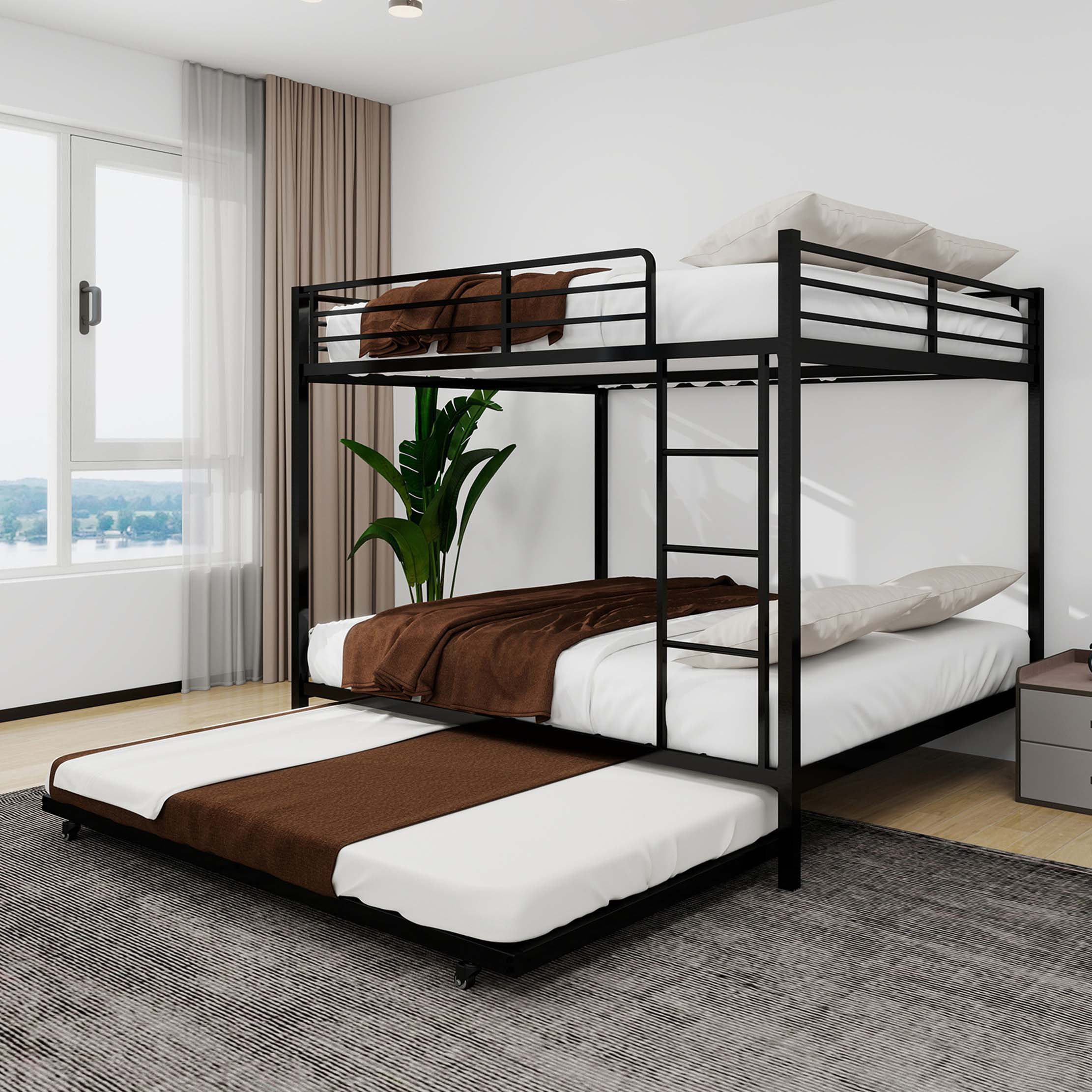 Latitude Run® Durable Square Tube Iron Bunk Bed Featuring Safety Rails ...