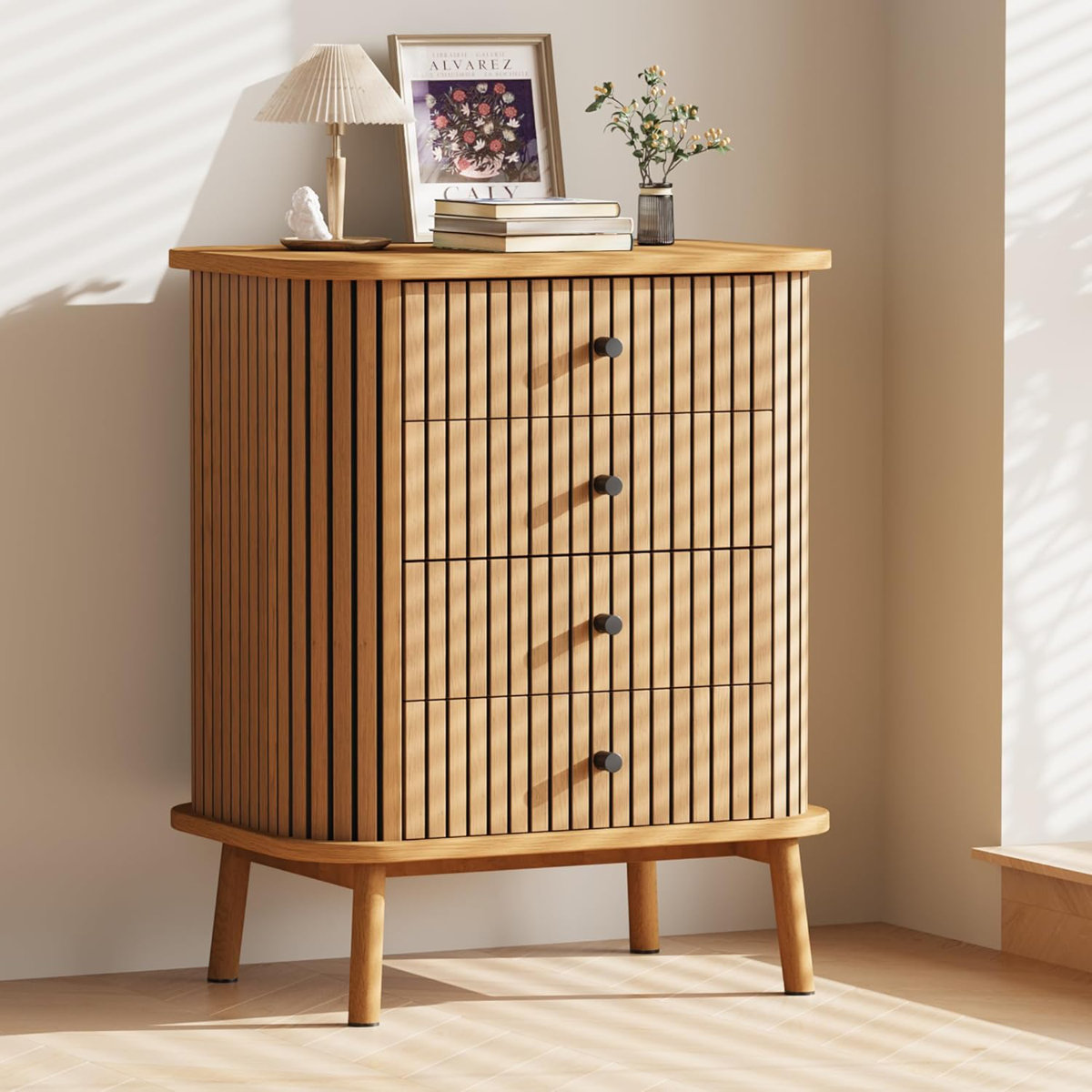 Corrigan Studio® Fluted 4 Drawers Dresser, Tall Modern Chest of Drawers ...