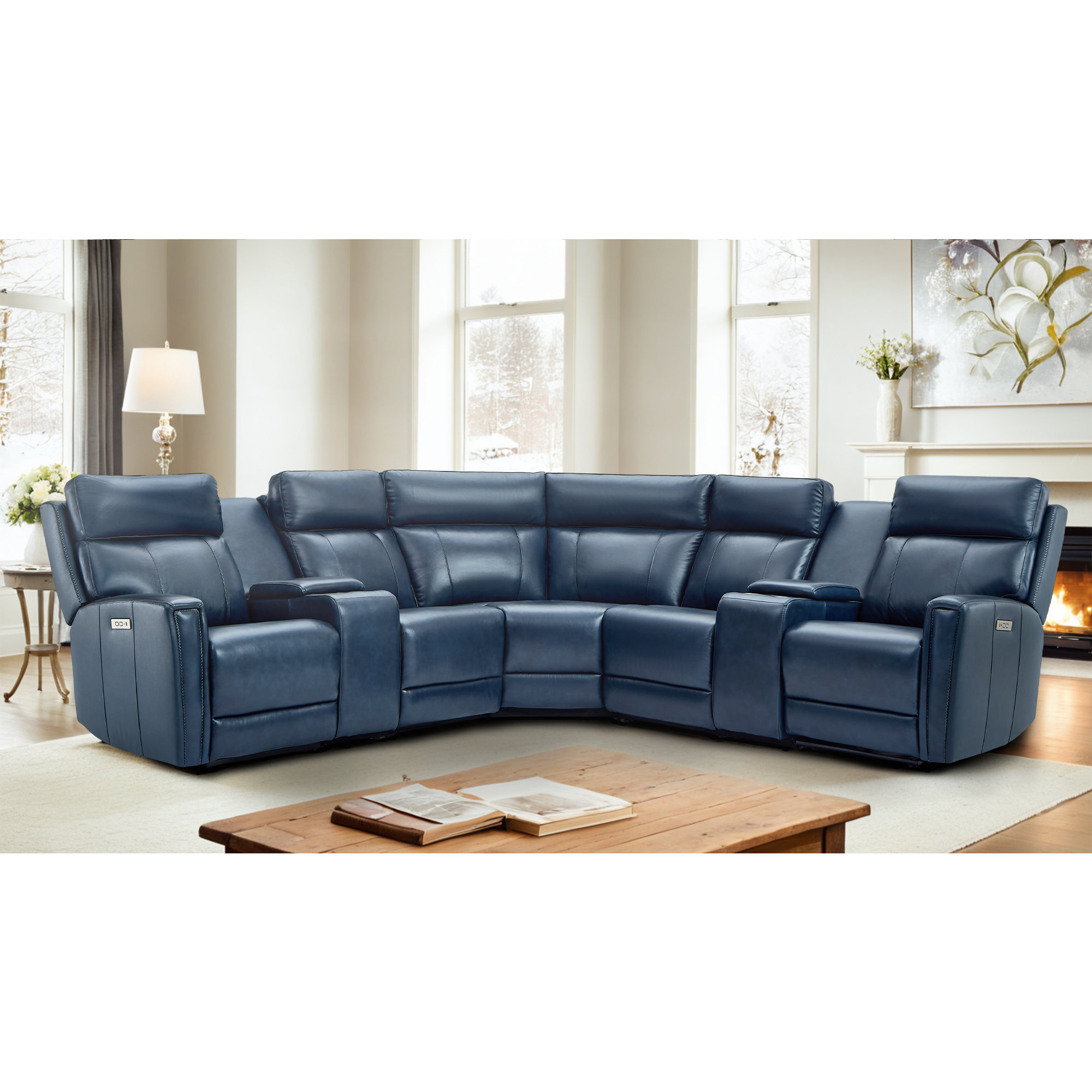 Hokku Designs Rumalda Dual-Motor Recliner Sectional Sofa, Genuine ...