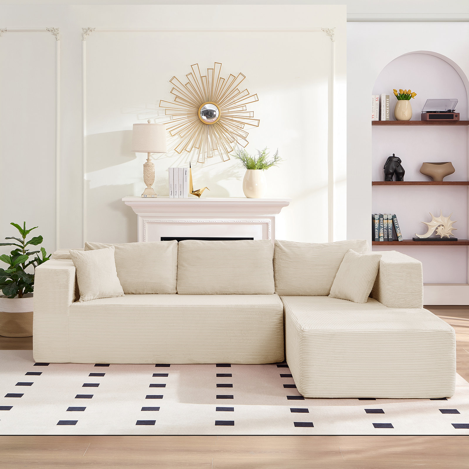 Latitude Run® Latitude Run 106'' Corduroy Sectional Sofa, Modern Sponge Sectional Sofa With ...